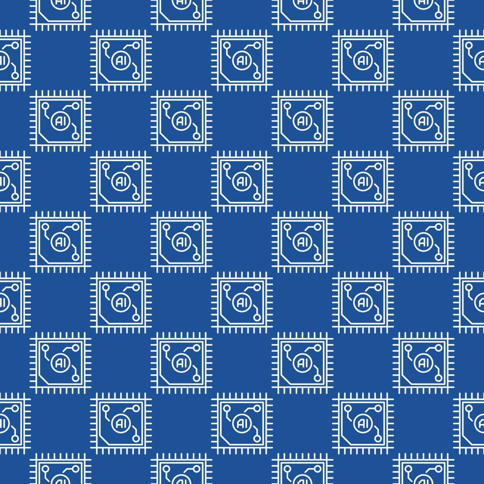 Processor With Ai Vector Artificial Intelligence Cpu Blue Line Seamless Pattern 23093218 Vector
