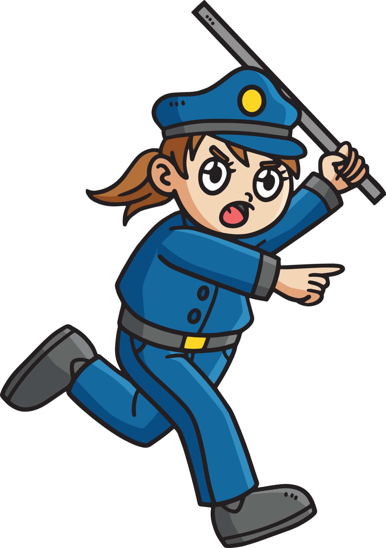 Policewoman Holding Baton Cartoon Colored Clipart 23093755 Vector Art ...
