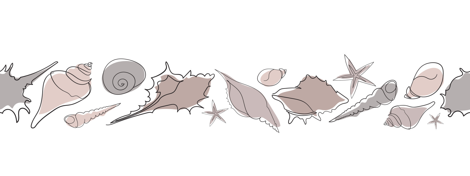 Seashells set on an abstract background. Seashells seamless border. One ...