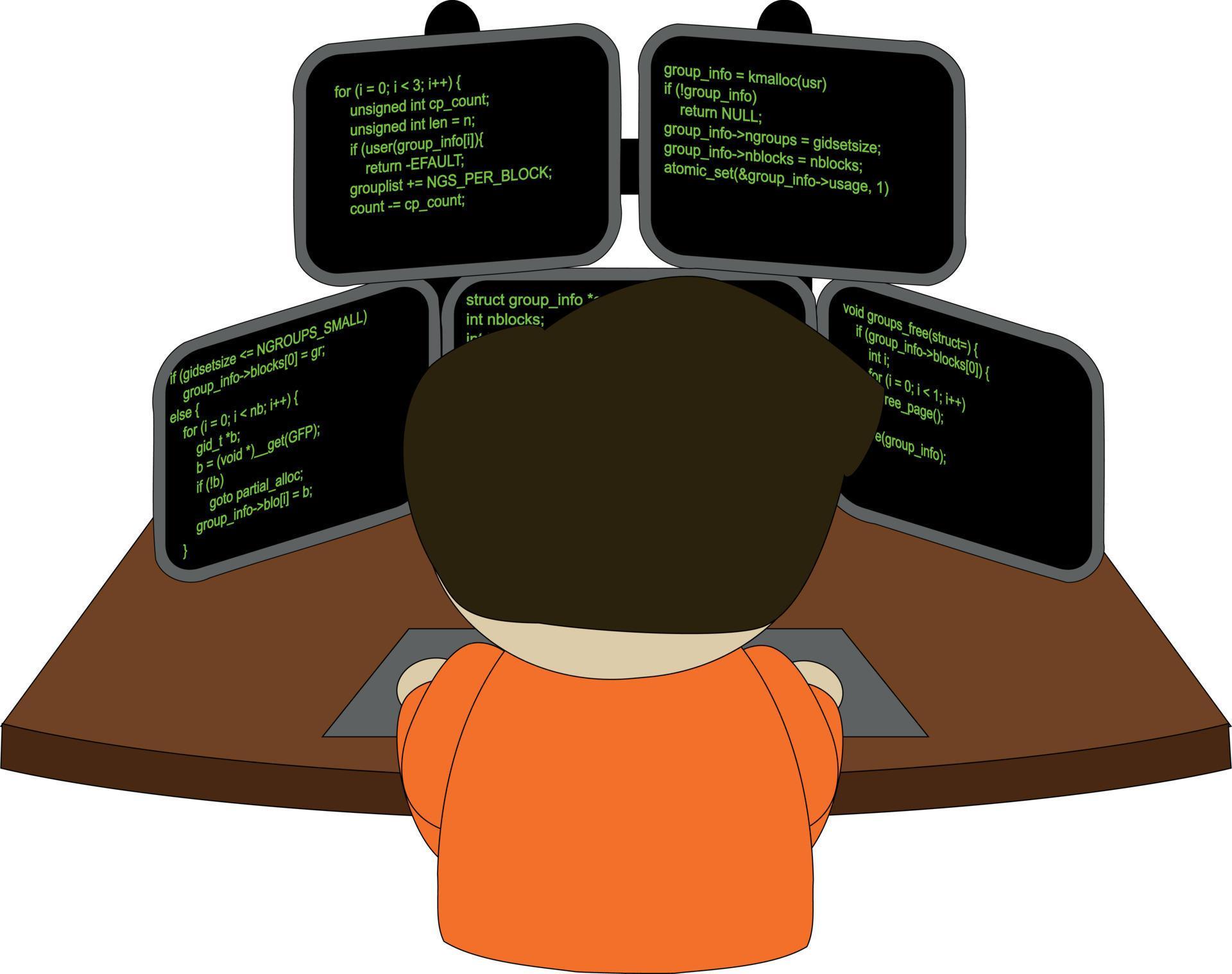 Male Programmer Working With Five Screens Vector Image, Isolated ... Male Programmer Working With Five Screens Vector Image, Isolated ...