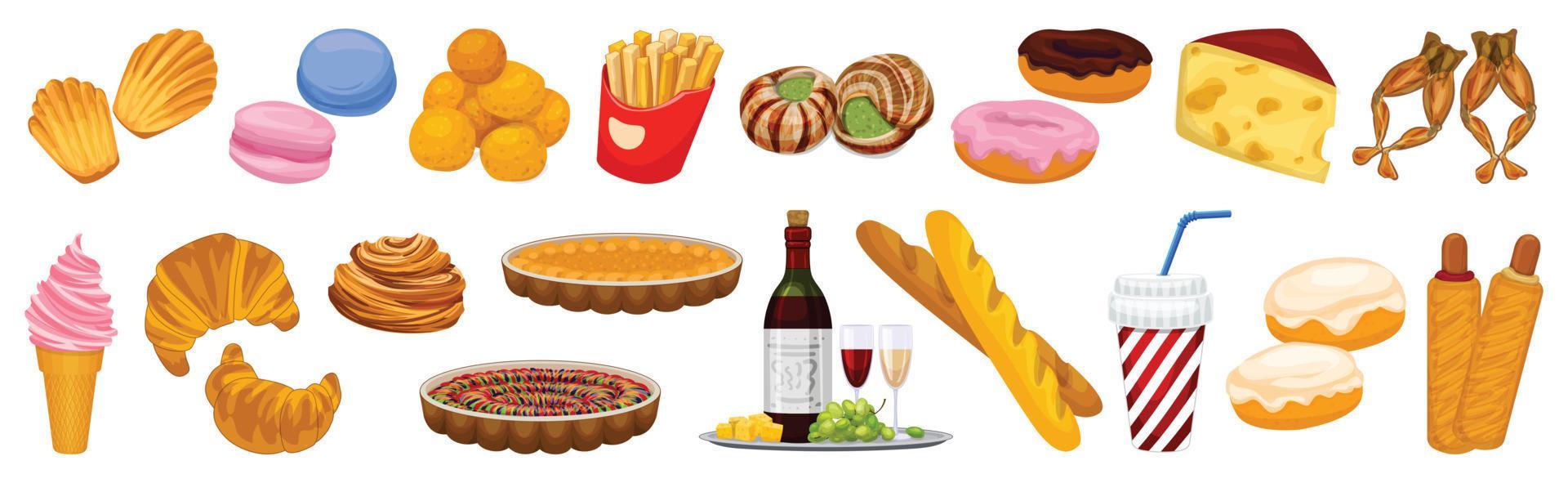 French food icons set cartoon vector. Cafe meal 23097711 Vector Art at ...