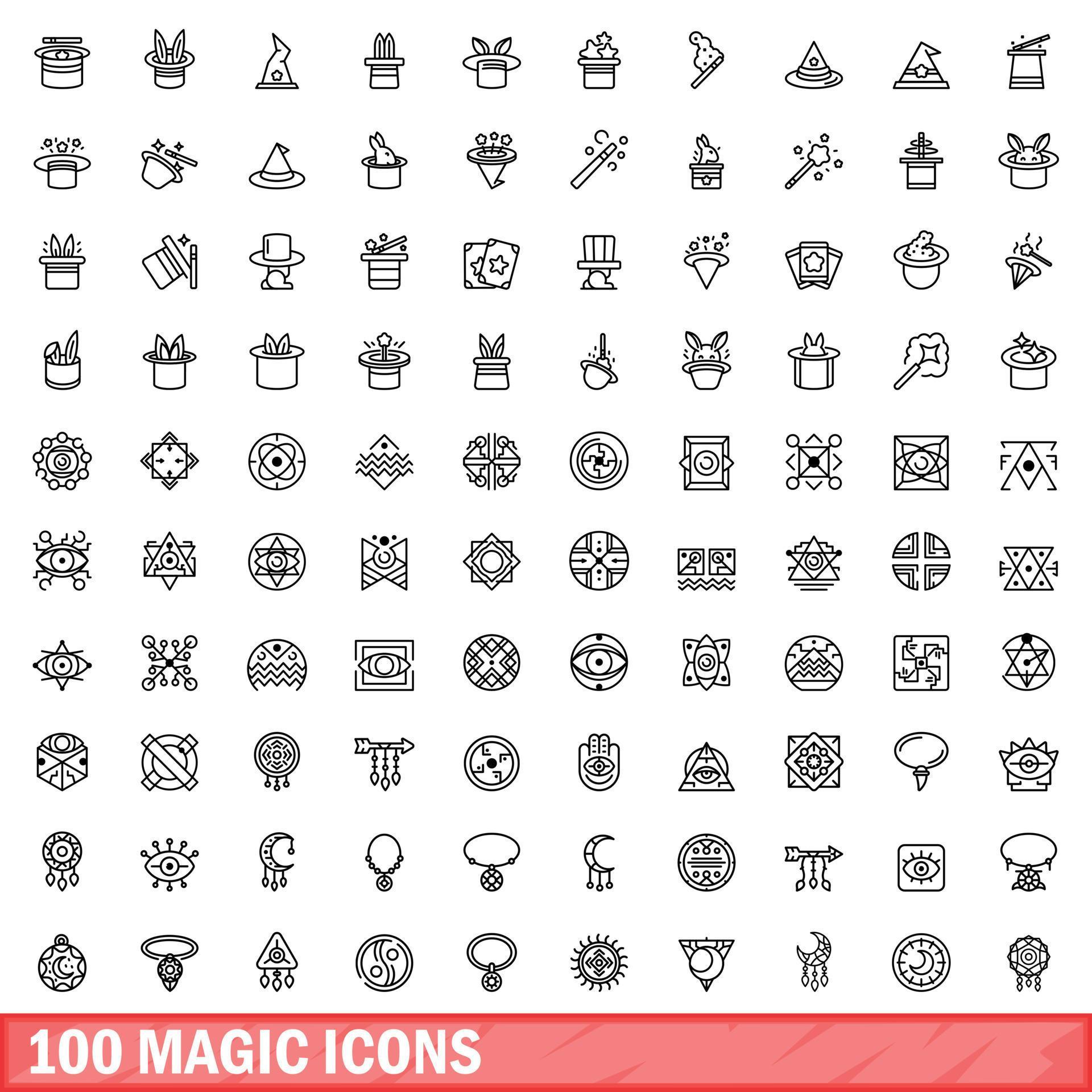 100 magic icons set, outline style 23097776 Vector Art at Vecteezy