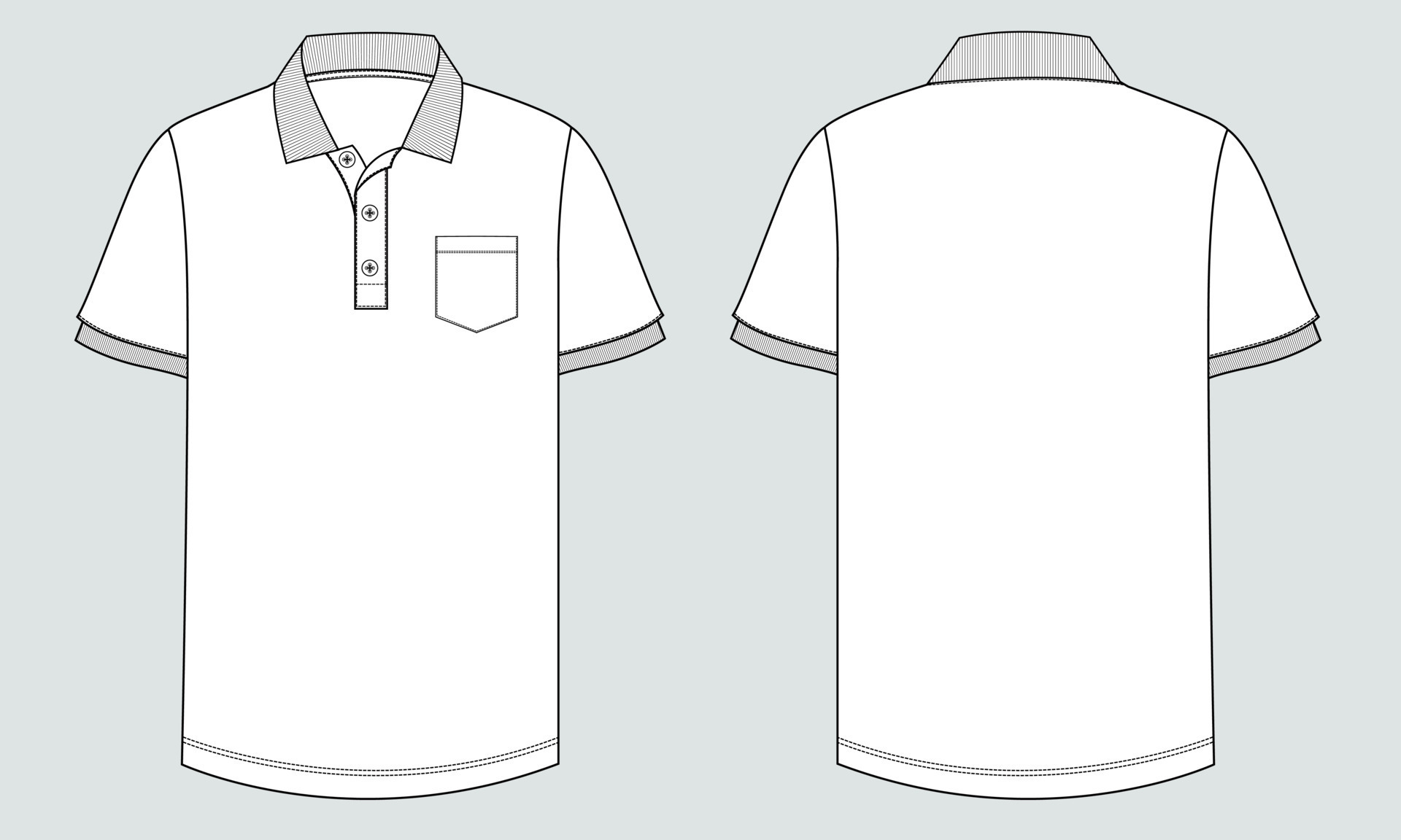 Short Sleeve Polo Shirt Technical Fashion Flat Sketch Vector