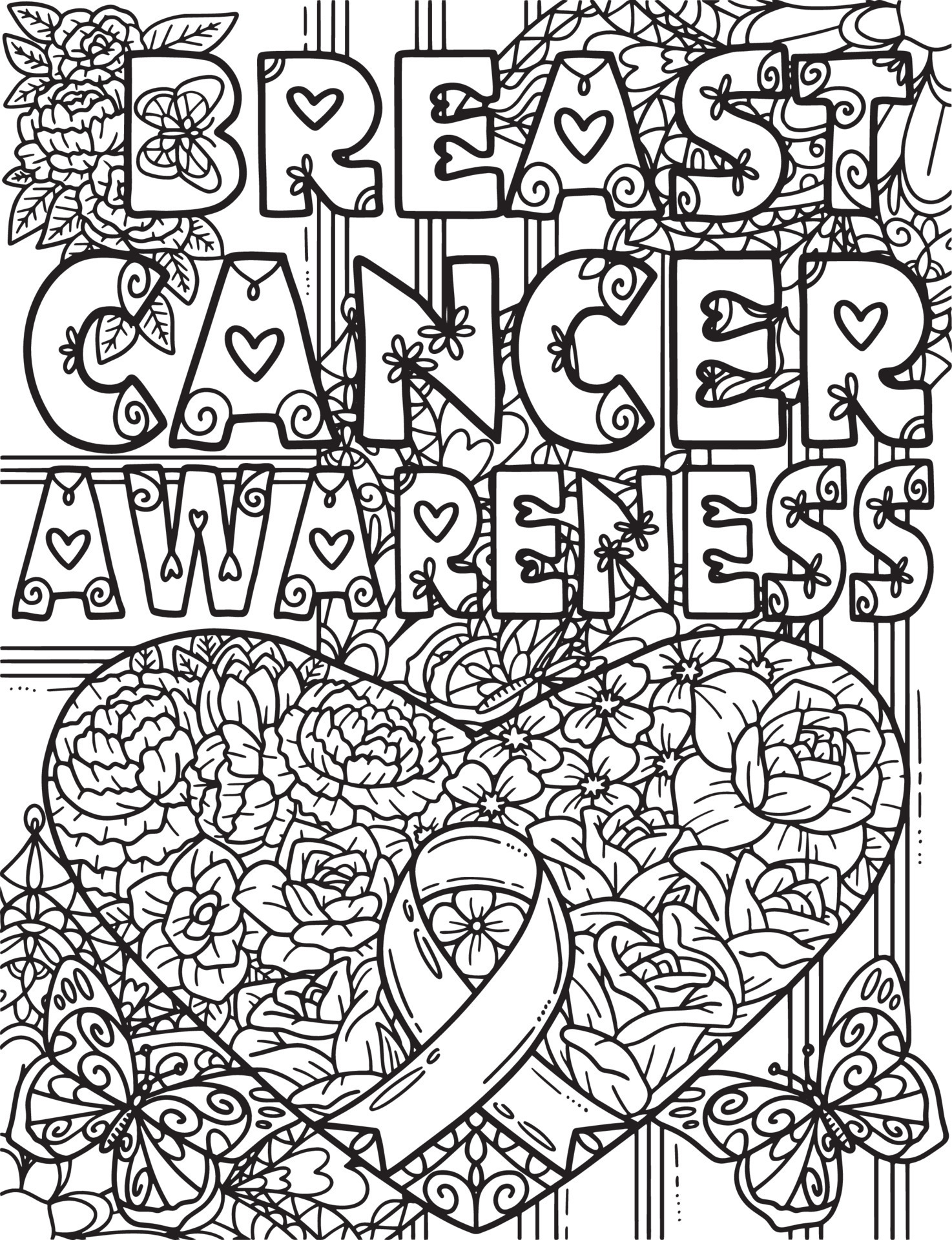Breast Cancer Awareness Coloring Page for Adult 23105508 Vector Art at ...