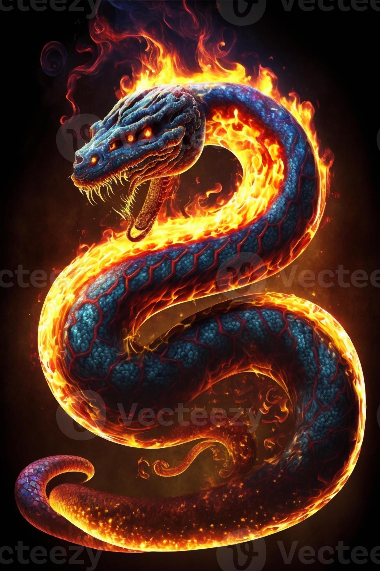 close up of a fire snake on a black background. generative ai. 23108866 ...
