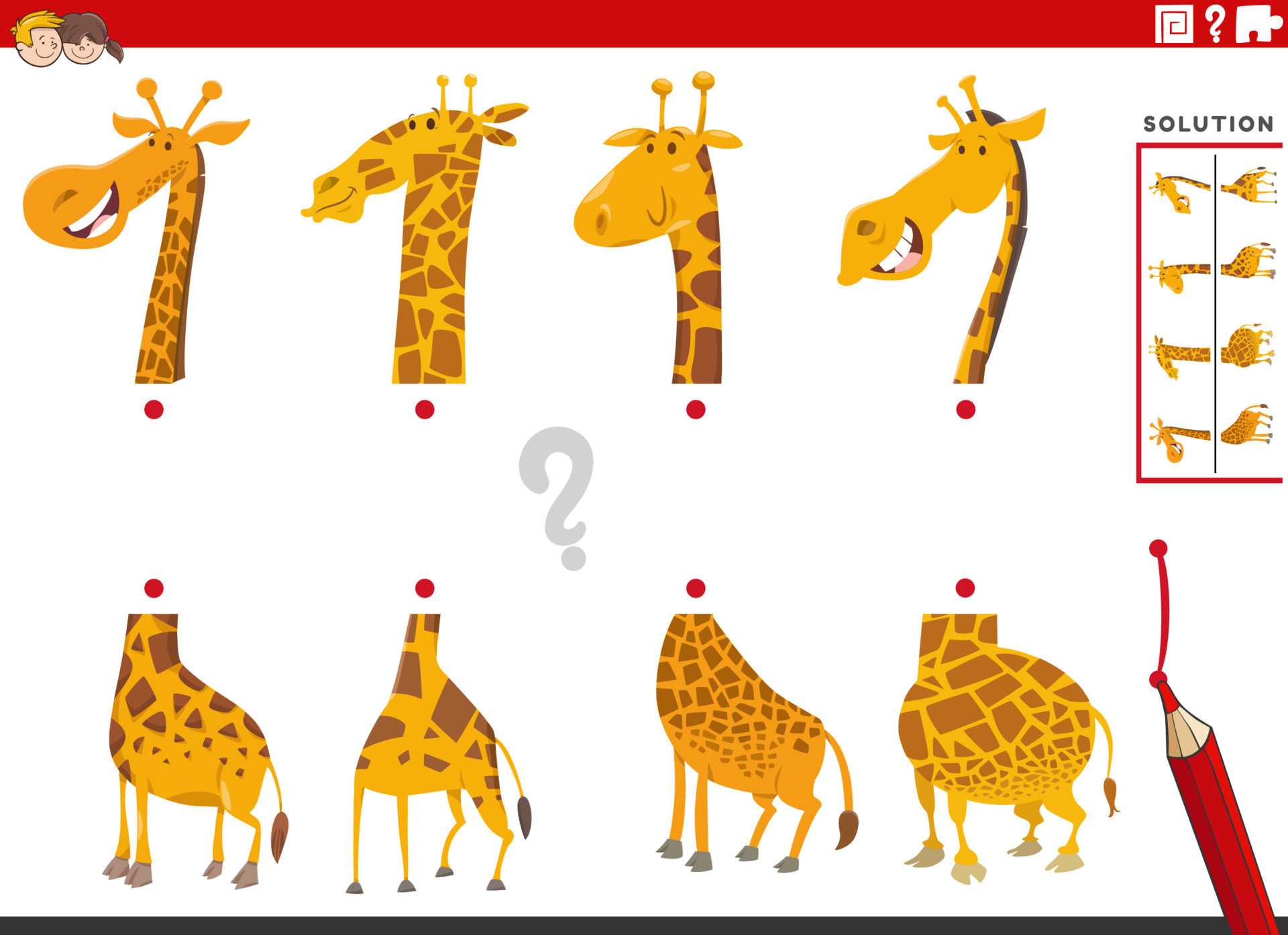 match halves of pictures with funny giraffes educational game 23111218 ...