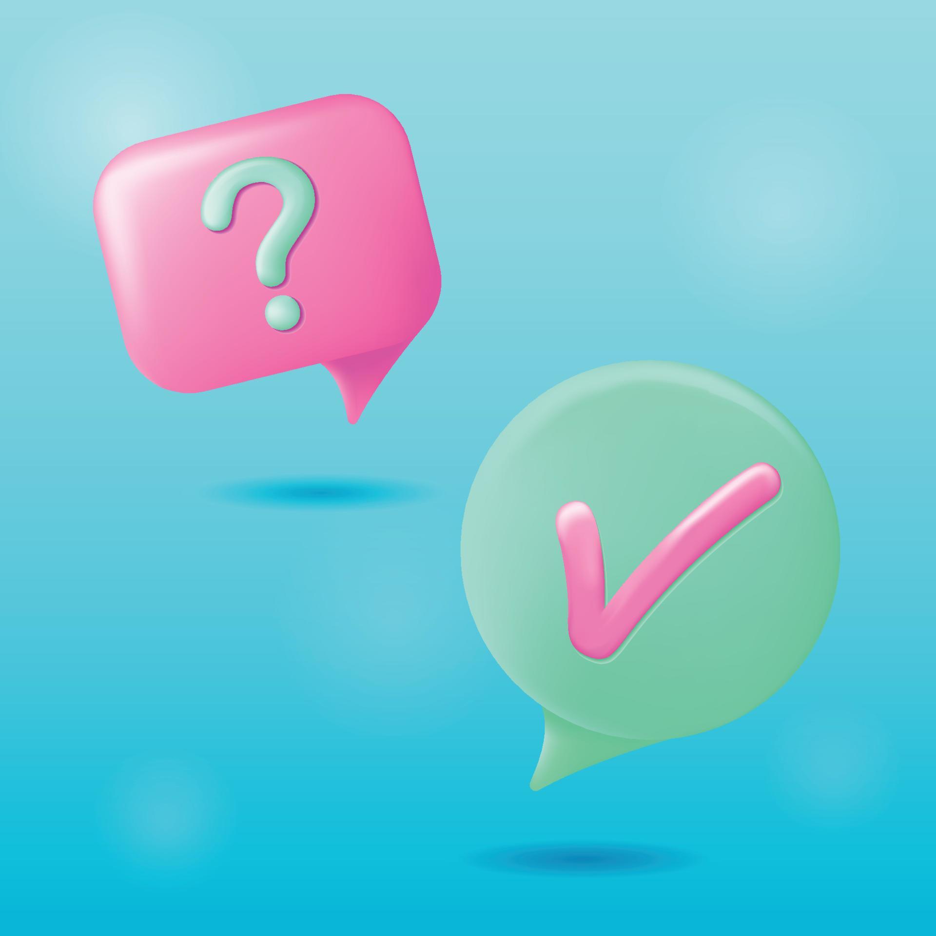 3D Speech Bubble icons with question and check mark 23111732 Vector Art at Vecteezy