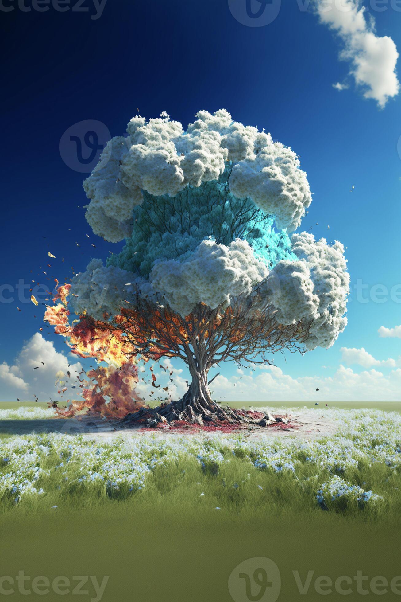an exploding tree in the middle of a field 23112226 Stock Photo at Vecteezy