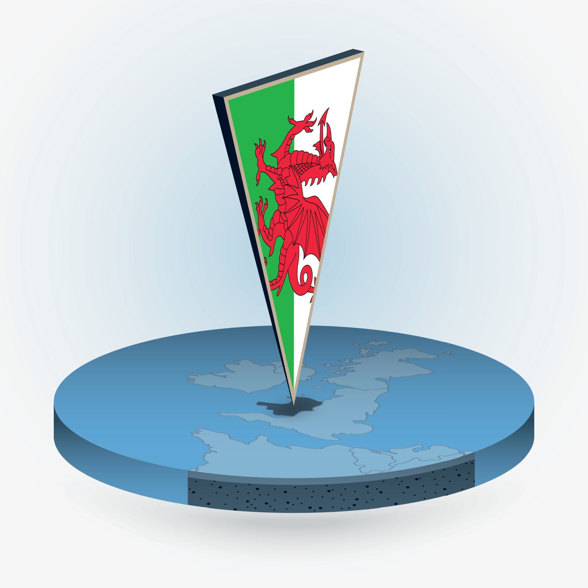 Wales map in round isometric style with triangular 3D flag of Wales ...