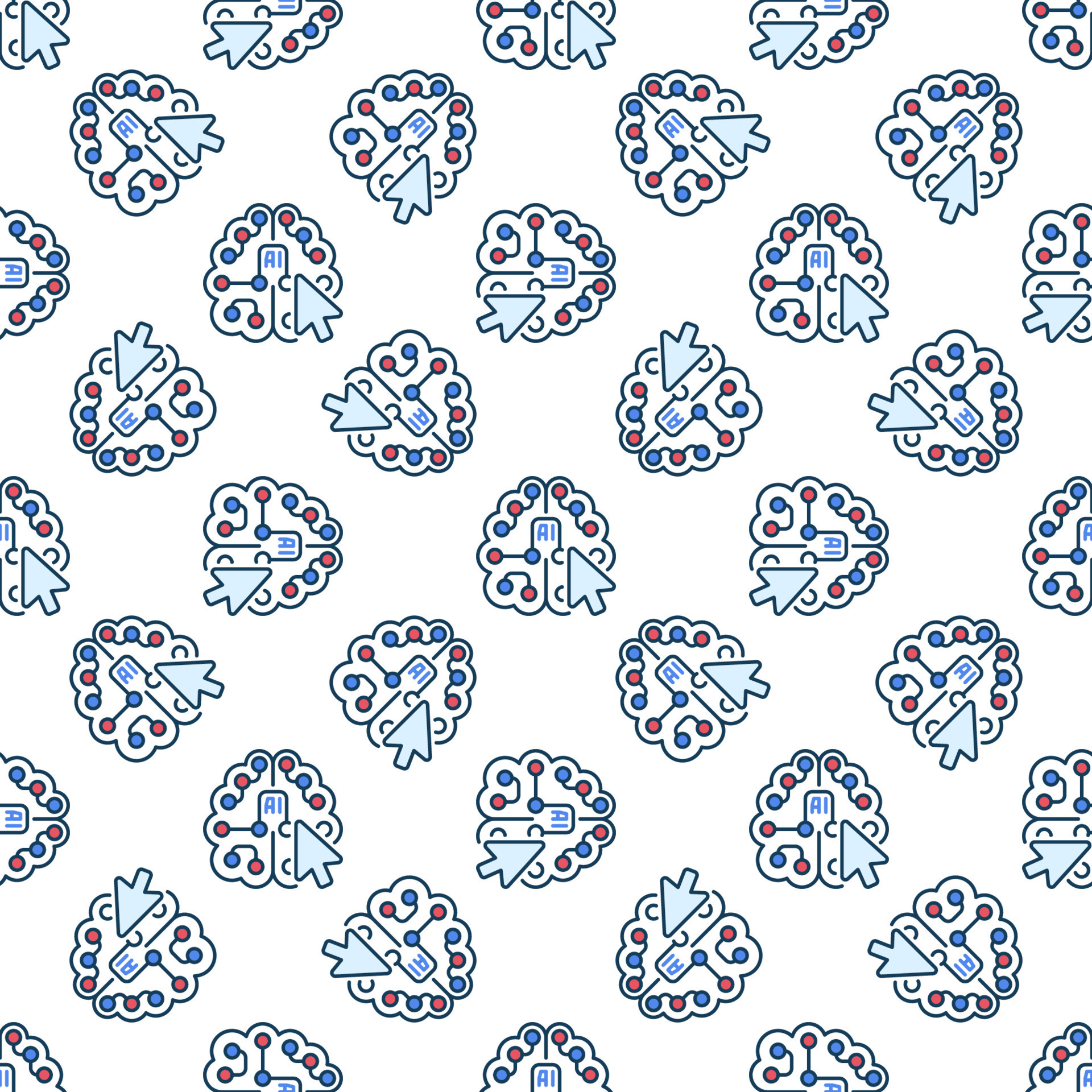 Ai Brain And Mouse Cursor Vector Colored Seamless Pattern 23119766