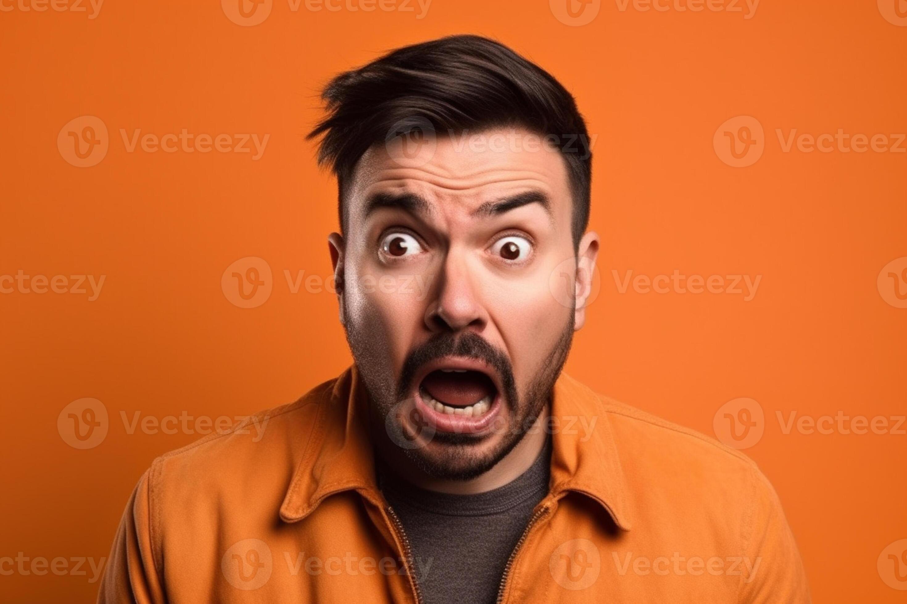 a man on solid color background photoshoot with Fear face expression ...
