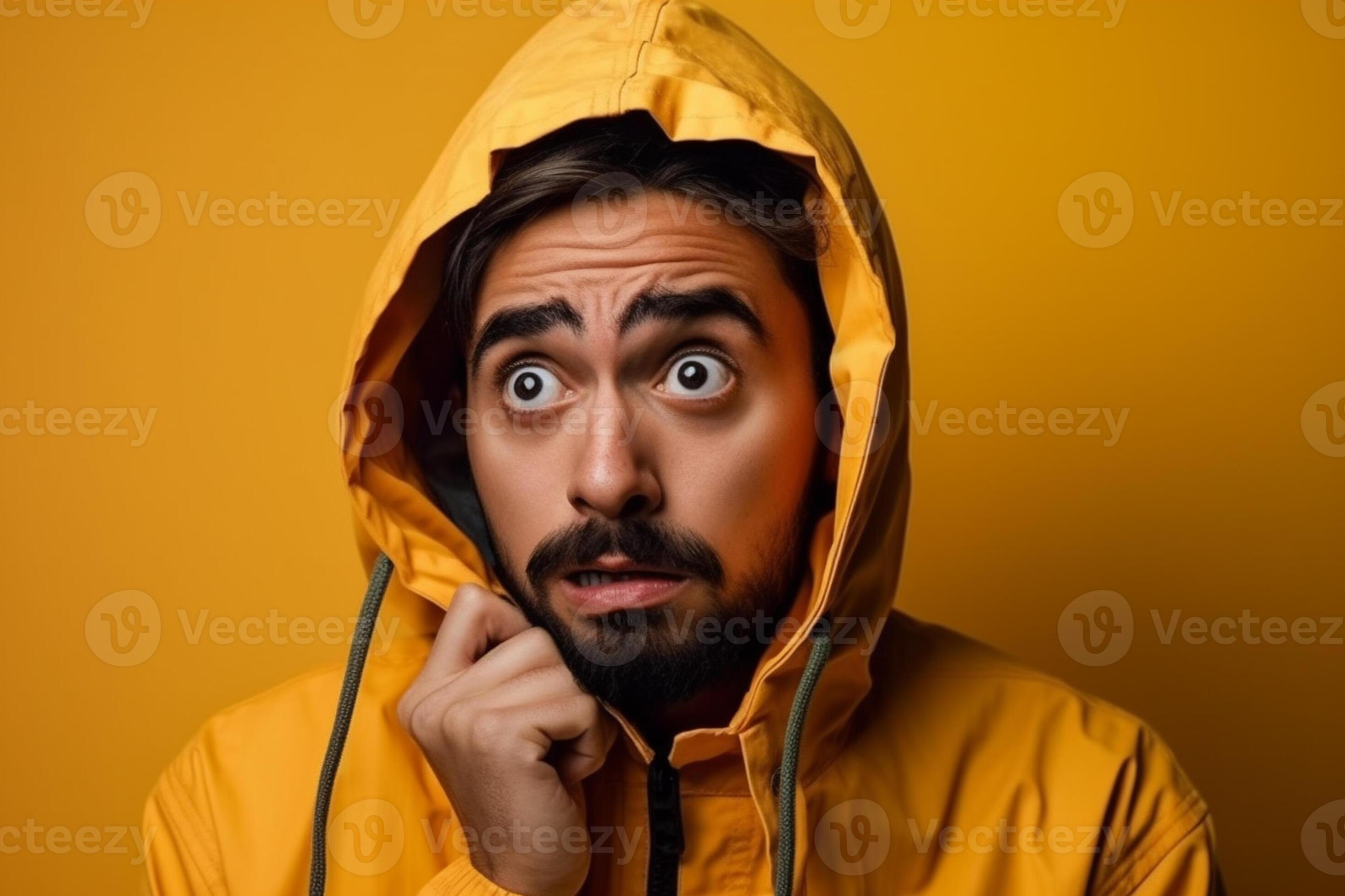 a man on solid color background photoshoot with Fear face expression ...