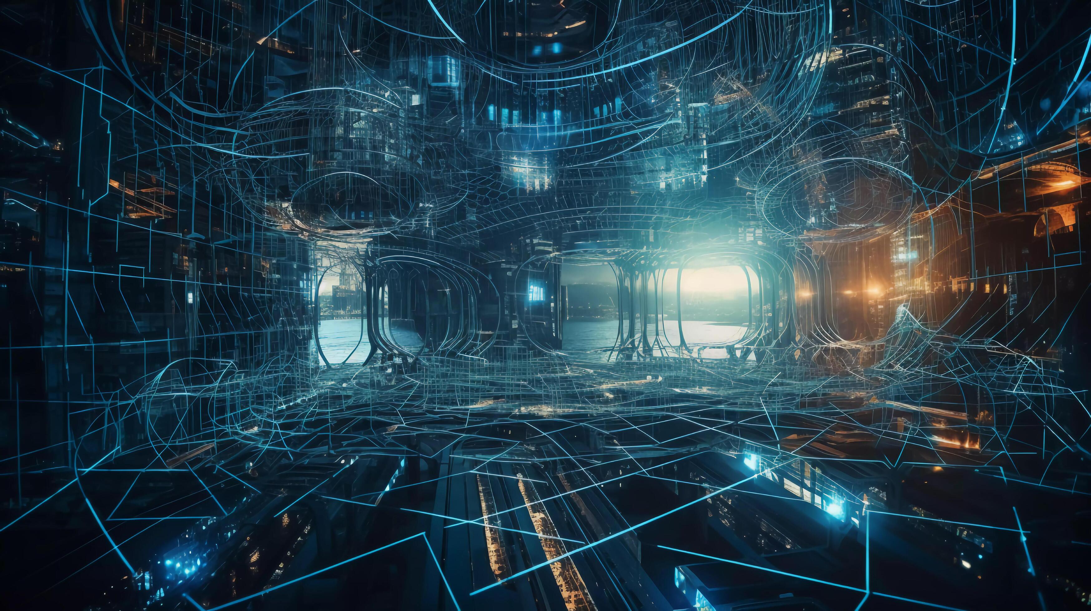 Modern Futuristic Network Hub Interconnected Devices And Data Streams During The Twilight Hour