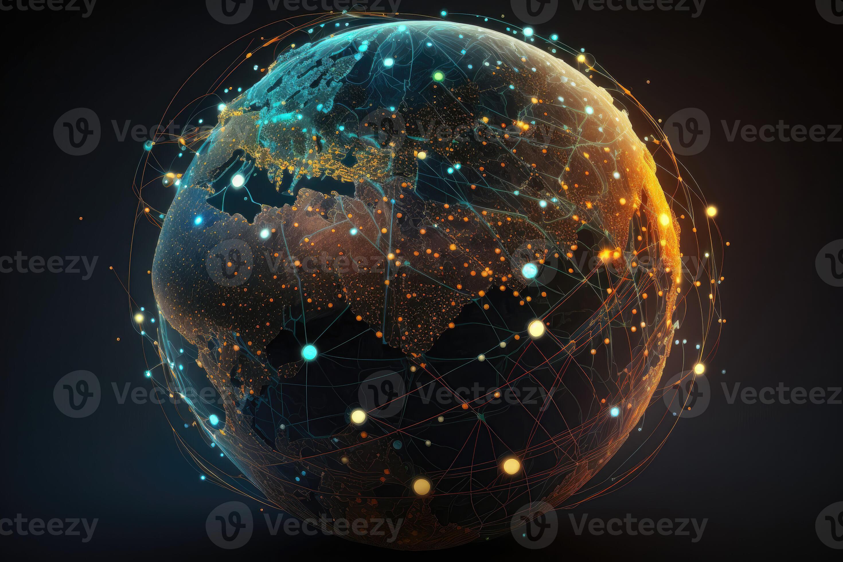 Global international connectivity background 3D illustration. Connection lines around earth ...