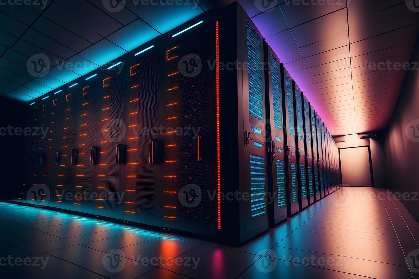 Server racks in computer network security server room data center. Neural network generated art ...