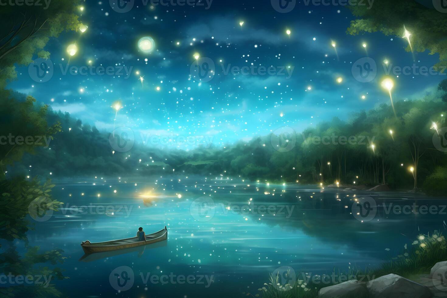 Night fairy tale landscape in fantasy style. Neural network AI ...