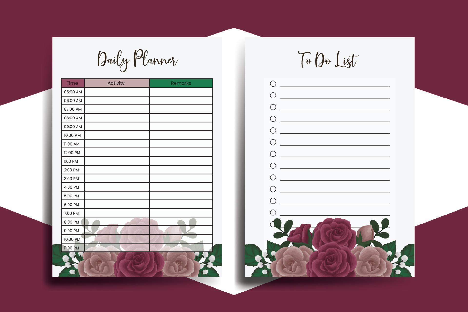 Planner To Do List Maroon Rose Flower Design Template 23125959 Vector ...