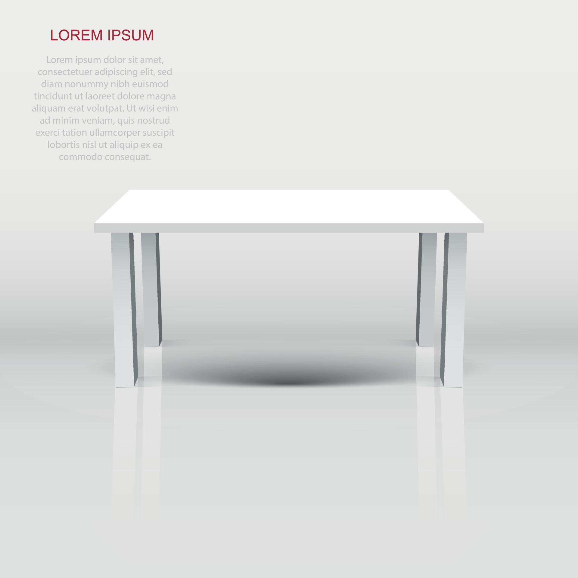 Vector 3d Table For Object Presentation Empty White Top Table Isolated On White Background