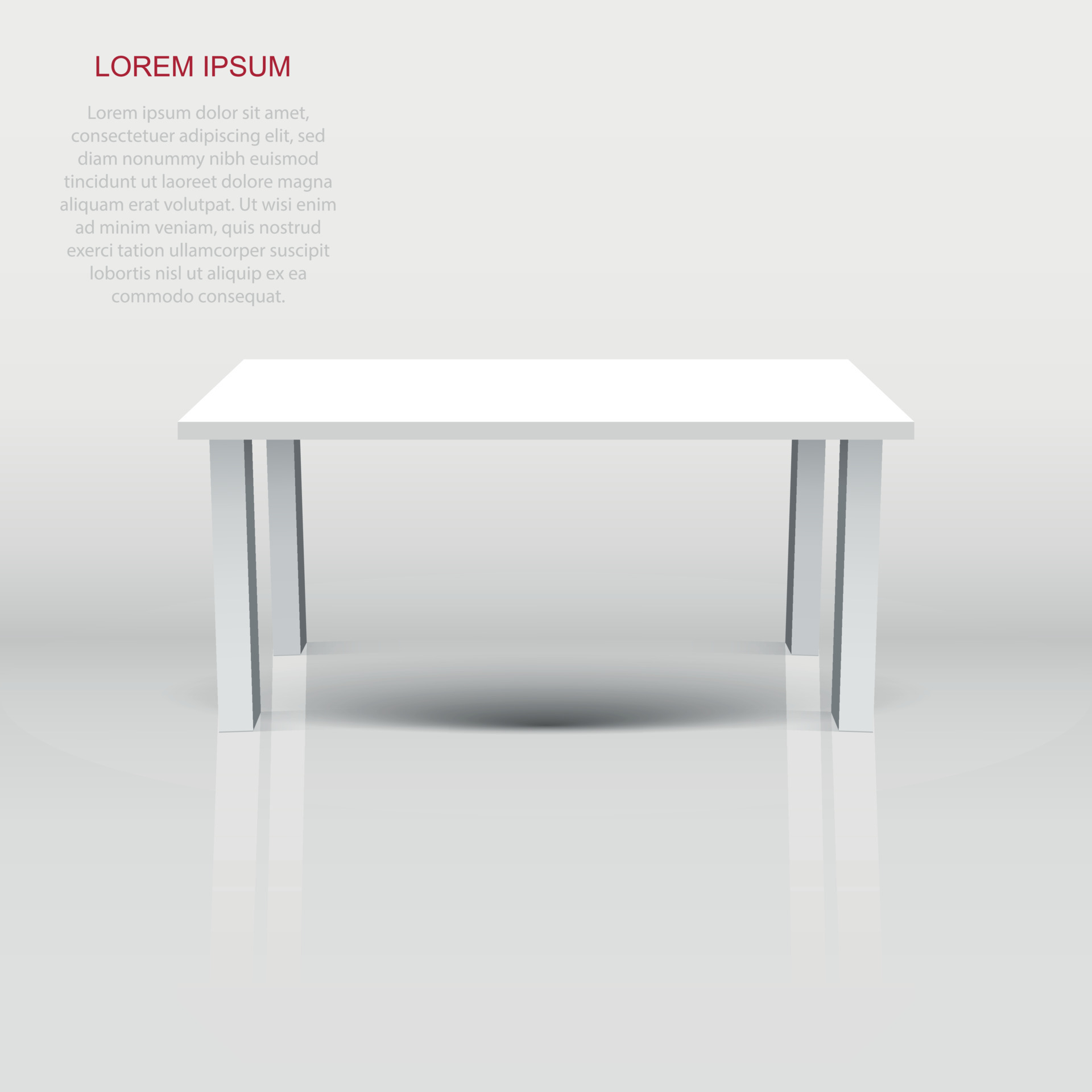 Vector 3d Table For Object Presentation Empty White Top Table Isolated On White Background