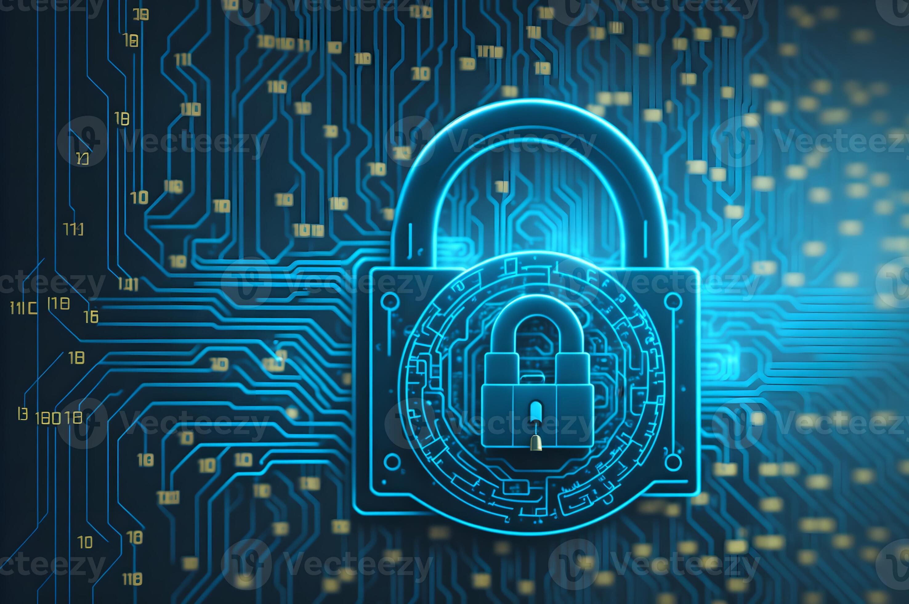 Padlock On Binary Code Background Cybersecurity Concept Ai Generated