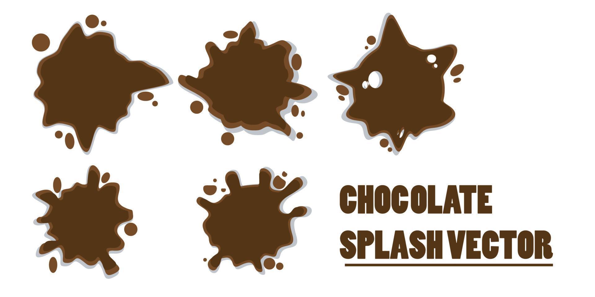 Set Of Flat Vector Hot Chocolate Cocoa Or Coffee Melted Splashes With Drops Lumps Spots