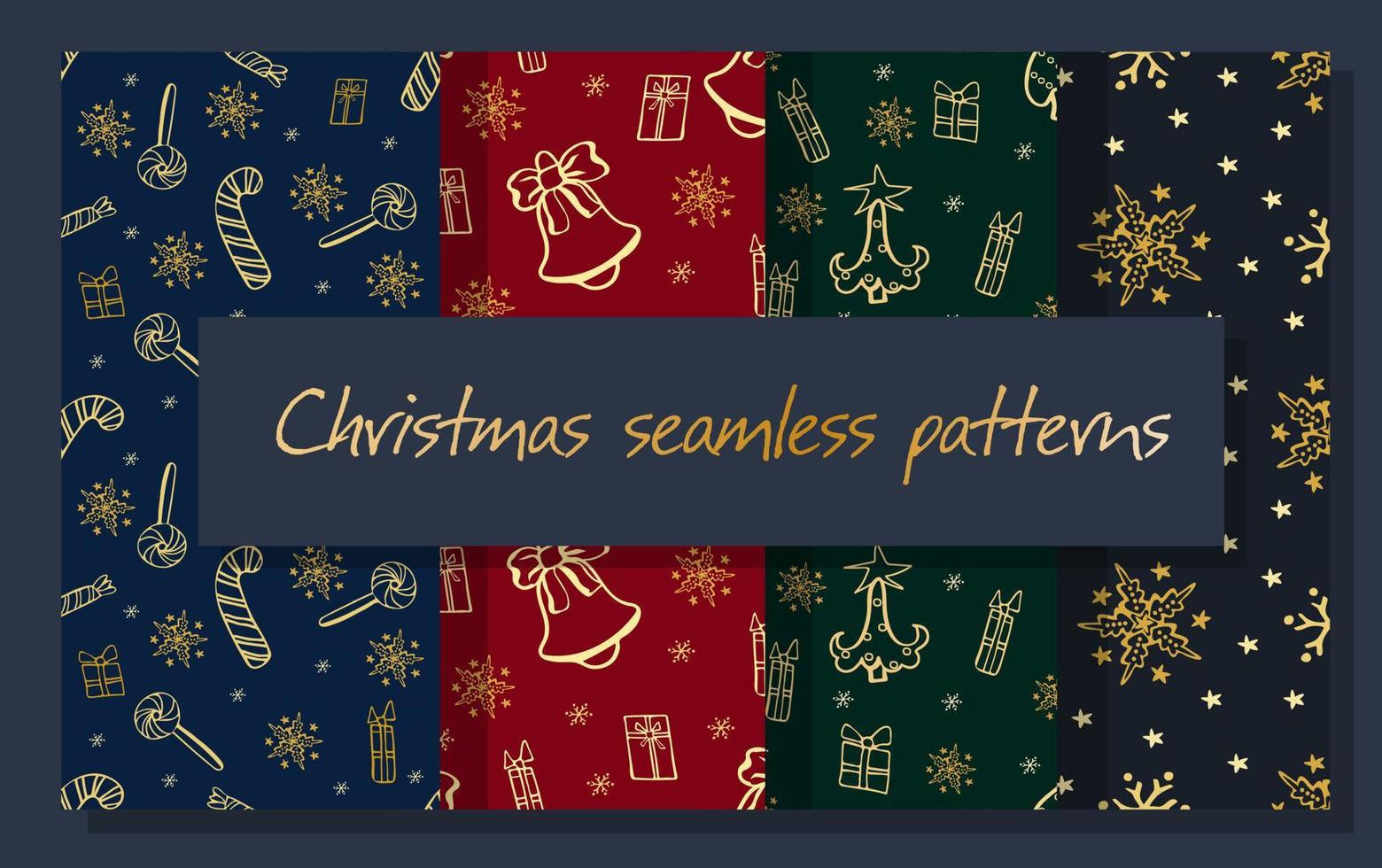 Set of luxury Christmas seamless patterns with christmas decorations ...