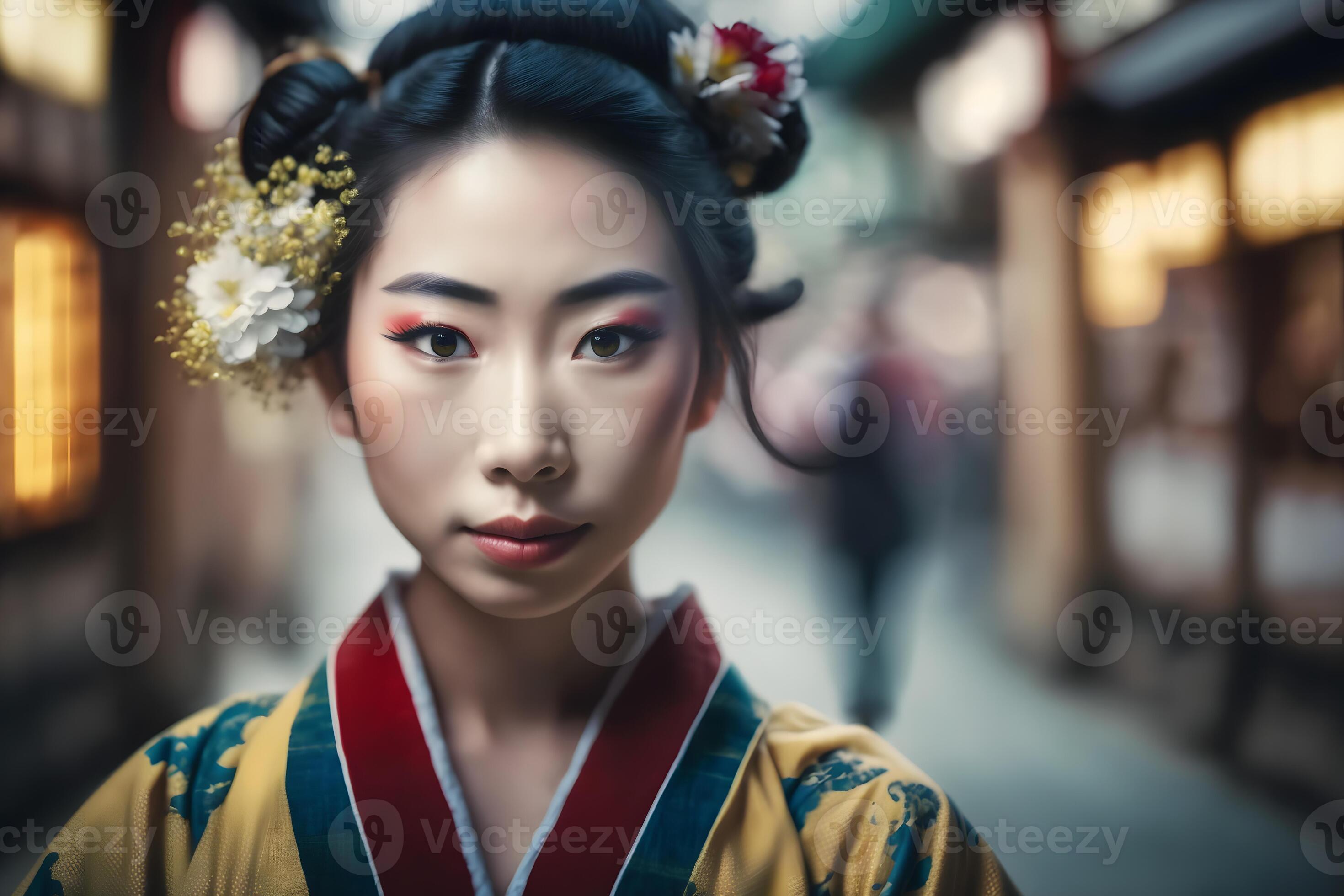 Portrait of a Japanese woman in national clothes. Neural network 23137294 Stock Photo at Vecteezy