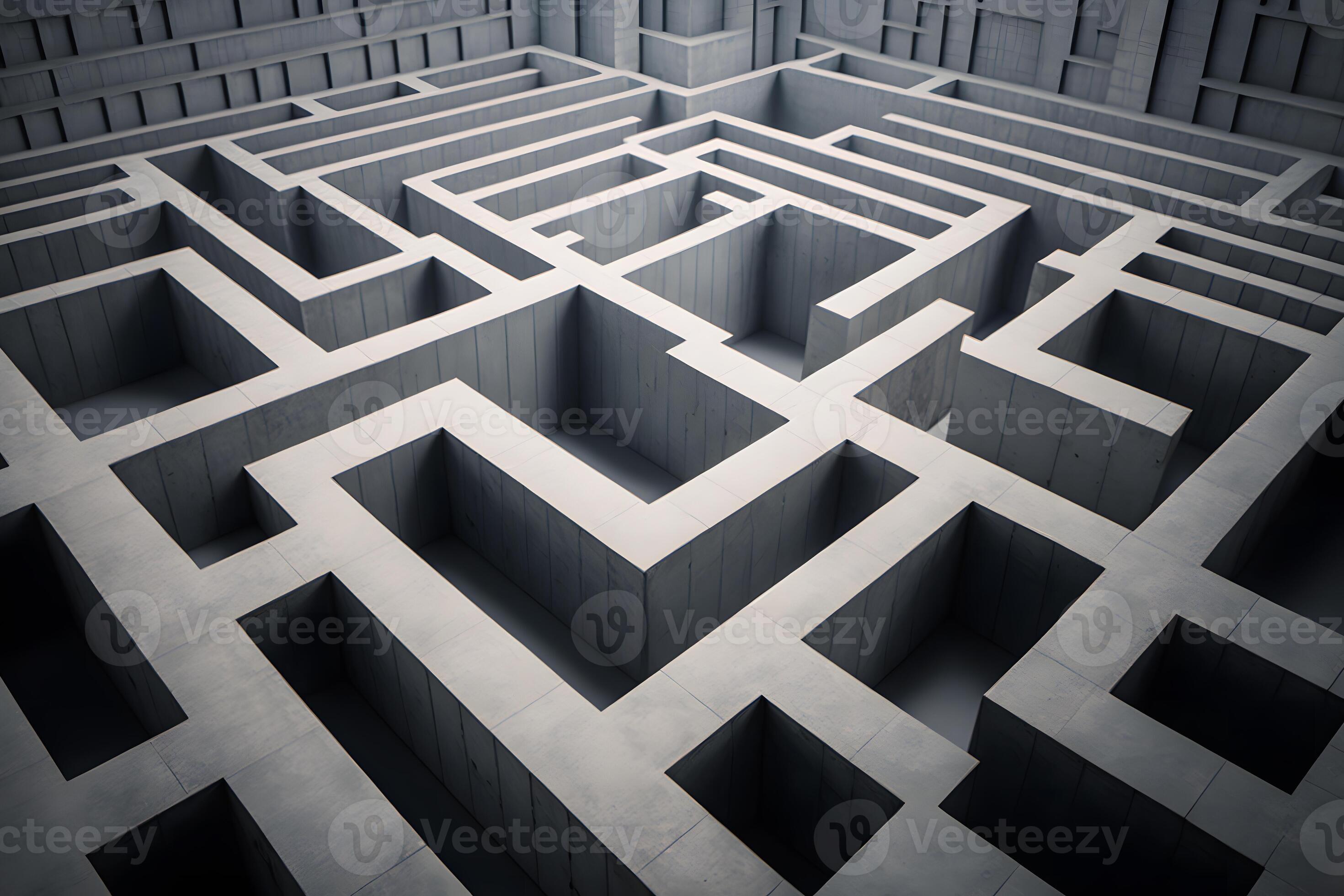 White labyrinth complex problem solving concept. Neural network ...