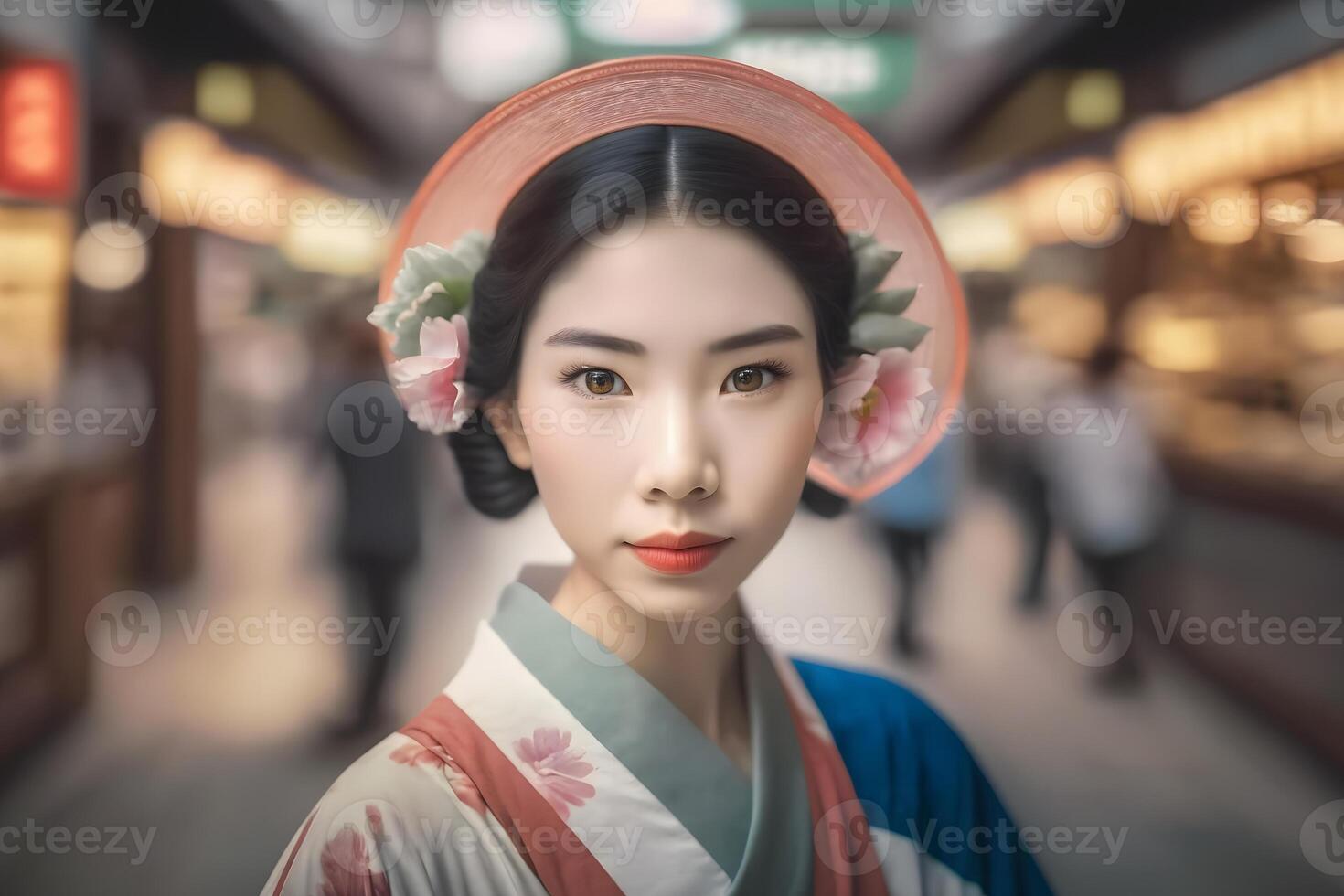 Portrait of a Japanese woman in national clothes. Neural network 23137656 Stock Photo at Vecteezy