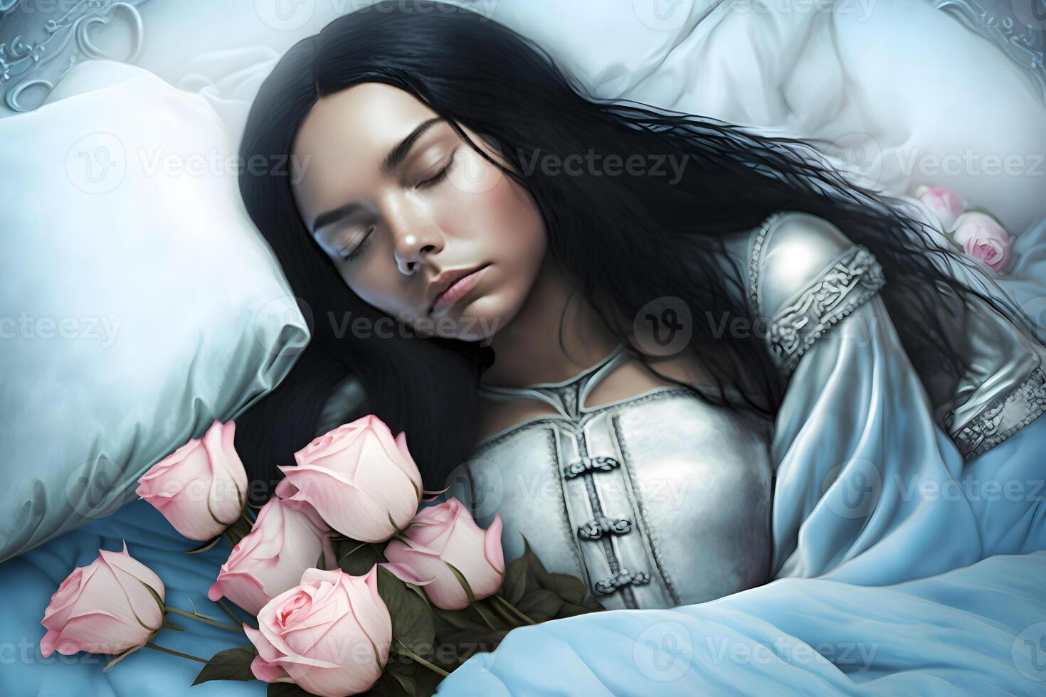 Fantasy Woman Sleeping Beauty Lies Sleep With Flowers Neural Network
