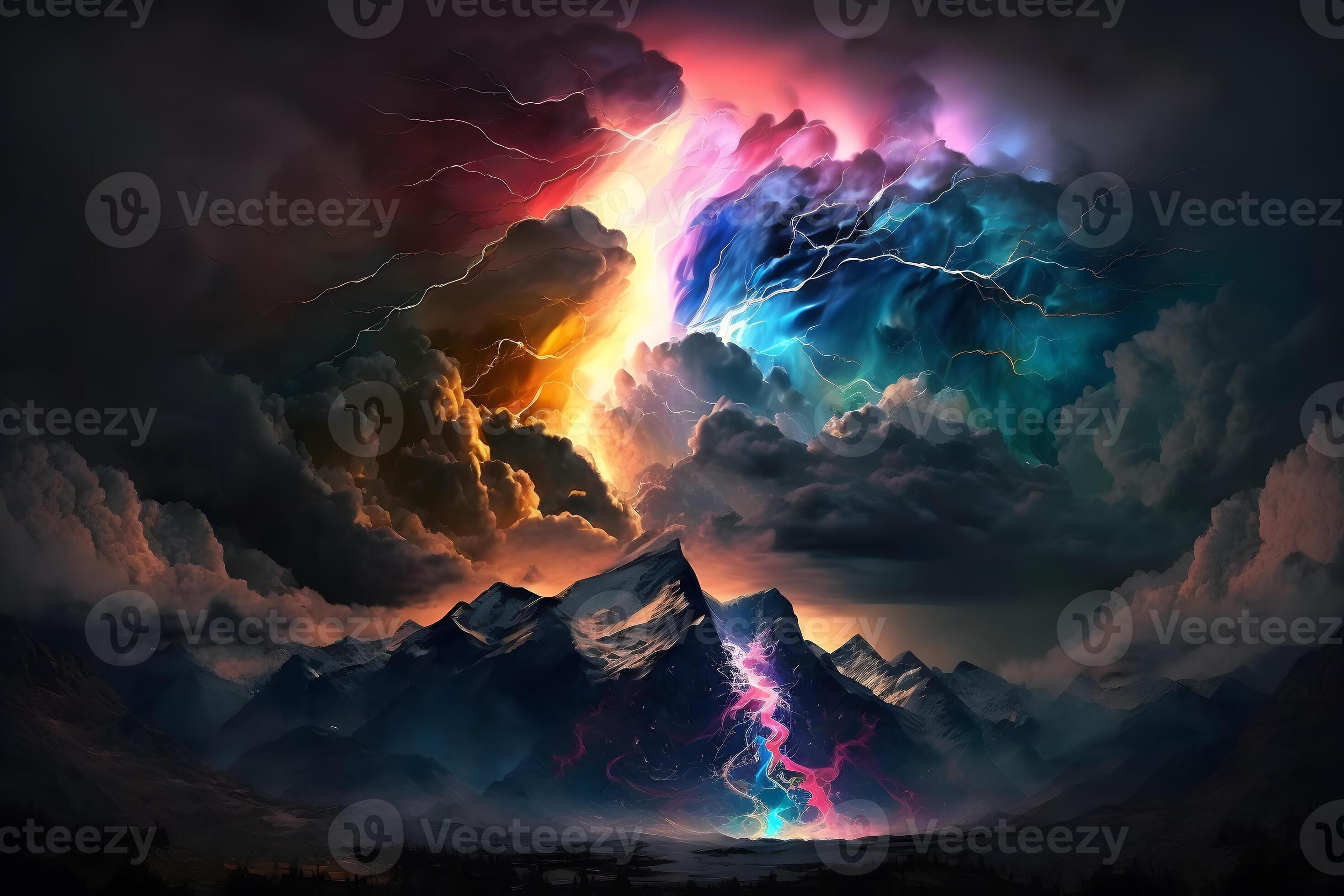 Lightning with colorful dramatic clouds. Neural network 23138576 Stock ... Lightning with colorful dramatic clouds. Neural network 23138576 Stock ...