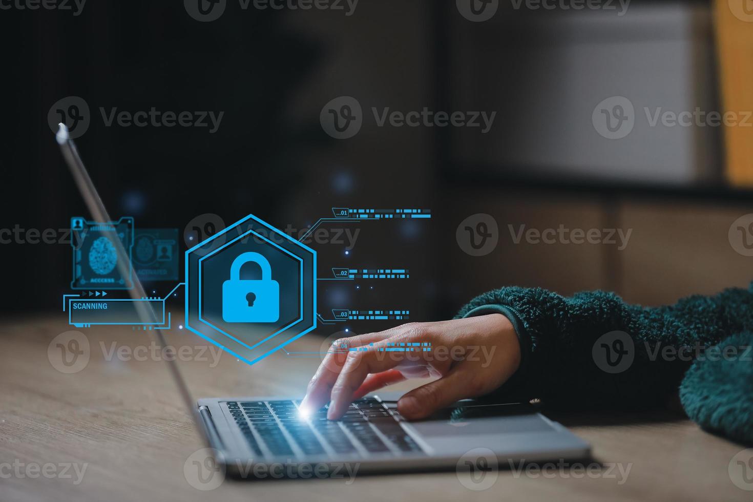 Cybersecurity and privacy and protect data concept. lock key icon and internet network security ...