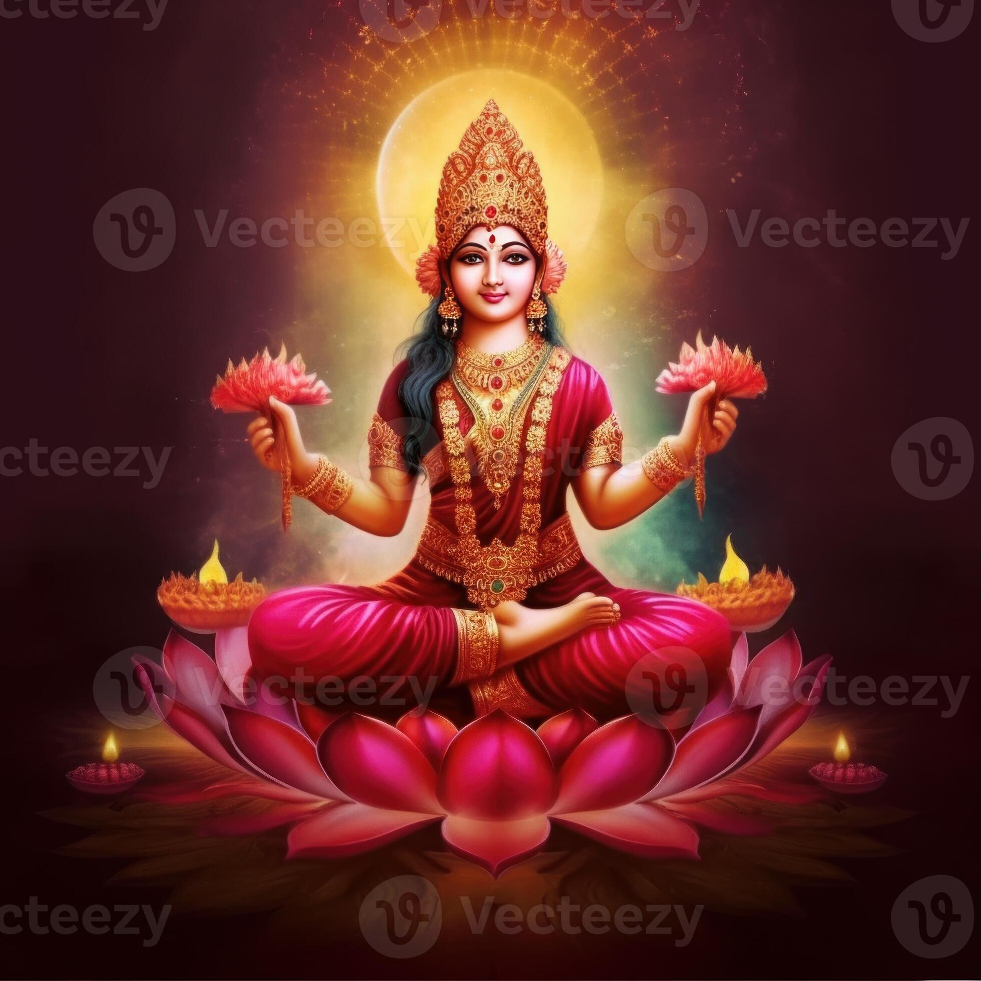 Maha Lakshmi Images Download Mah Laxmi Goddess On Lotus Images 23140592