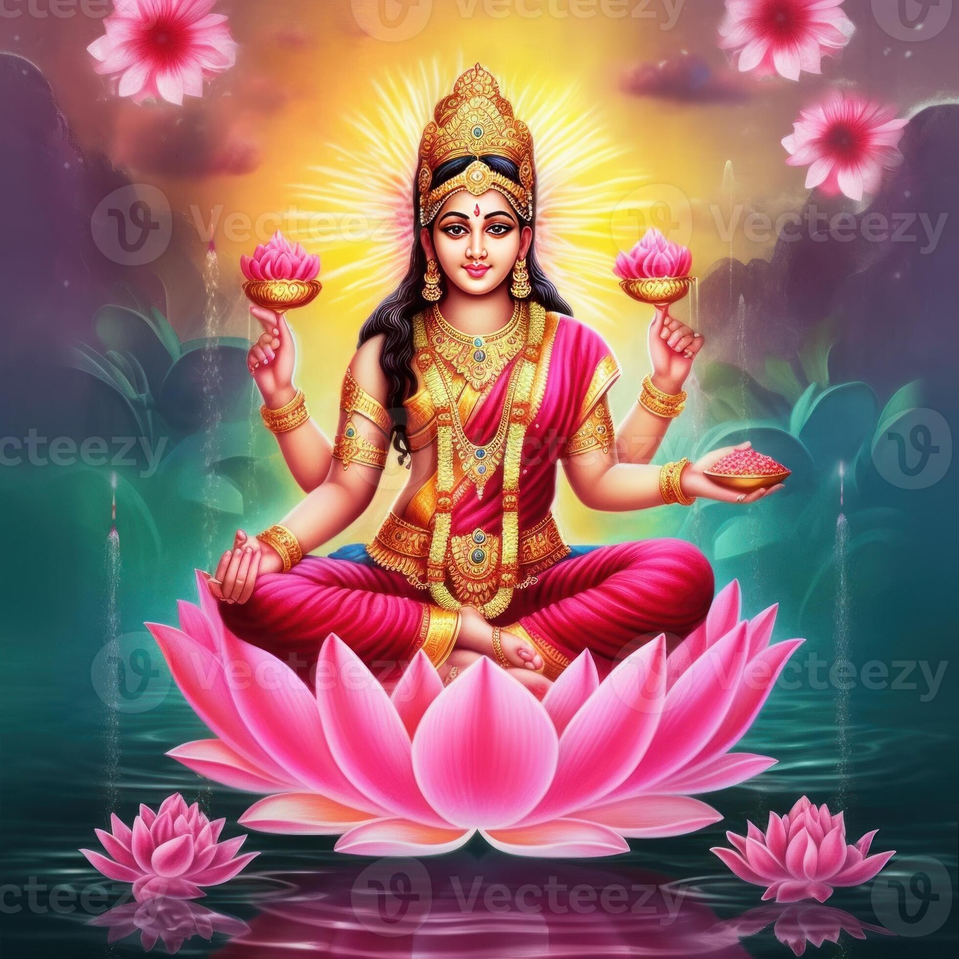 maha lakshmi images download mah laxmi goddess on lotus images 23140595 Stock Photo at Vecteezy