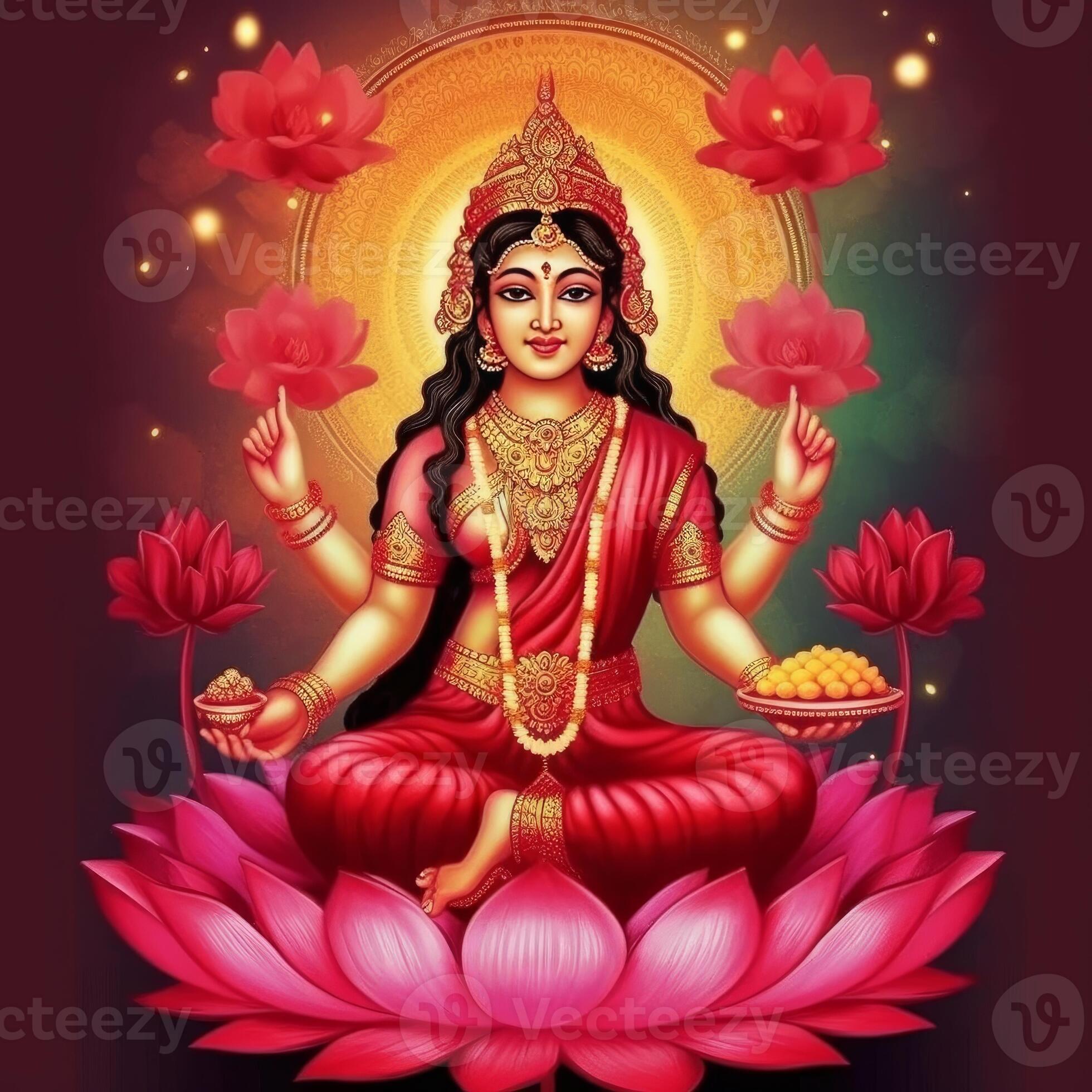 maha lakshmi images download mah laxmi goddess on lotus images 23141162 Stock Photo at Vecteezy