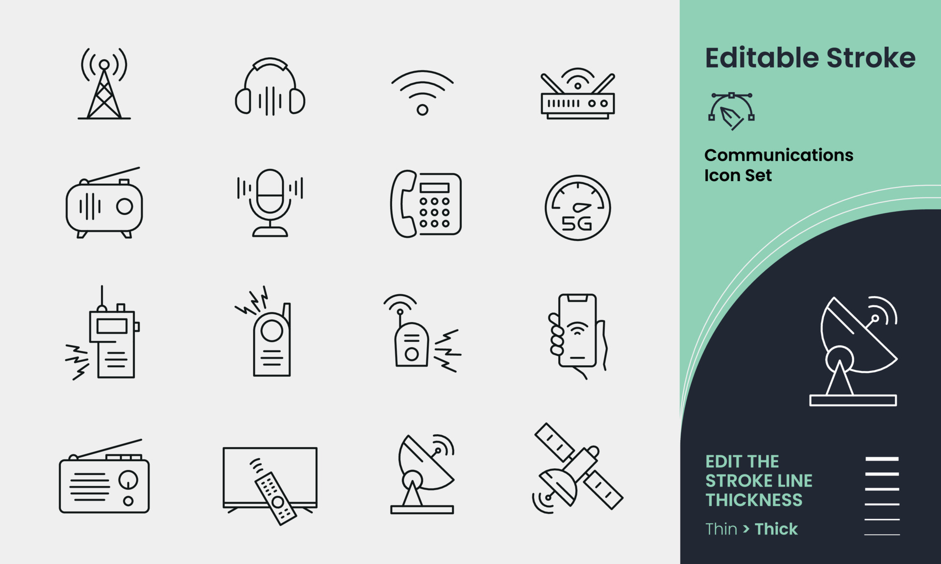 Communications Icon Collection Containing 16 Editable Stroke Icons Perfect For Logos Stats And