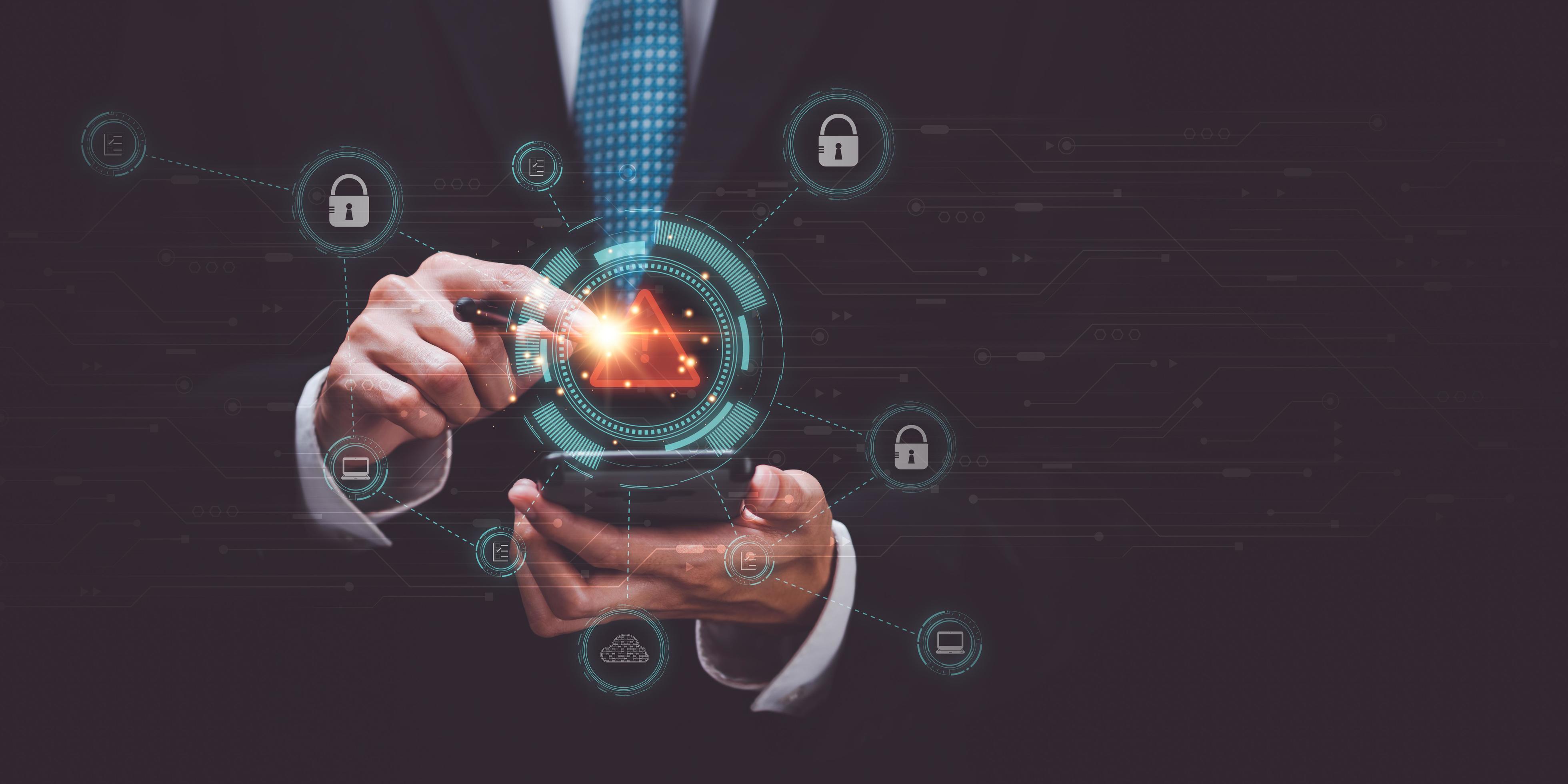 Programmer And Virtual Icons Exclamation Mark Alarmcomputer Virus Detected Danger Warning