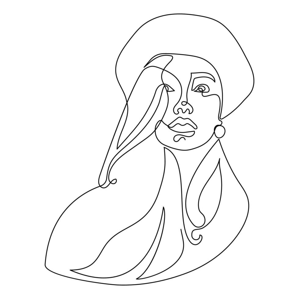 Abstract Face One Line Drawing Beauty Woman Portrait Minimalistic