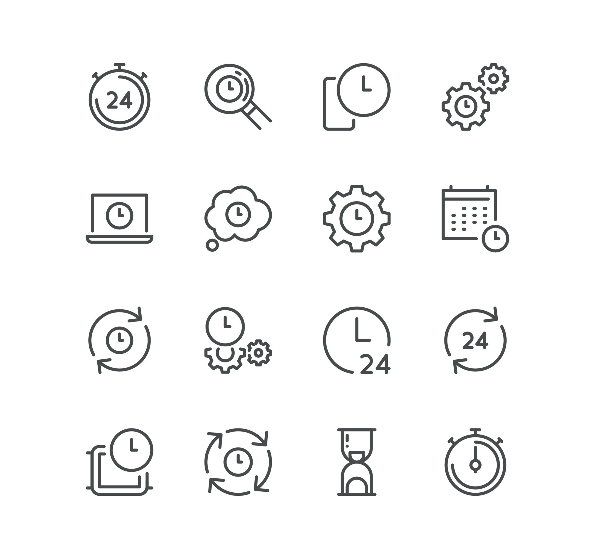 Set Of Time Related Icons Timer Speed Alarm Restore Time Management Calendar And Linear