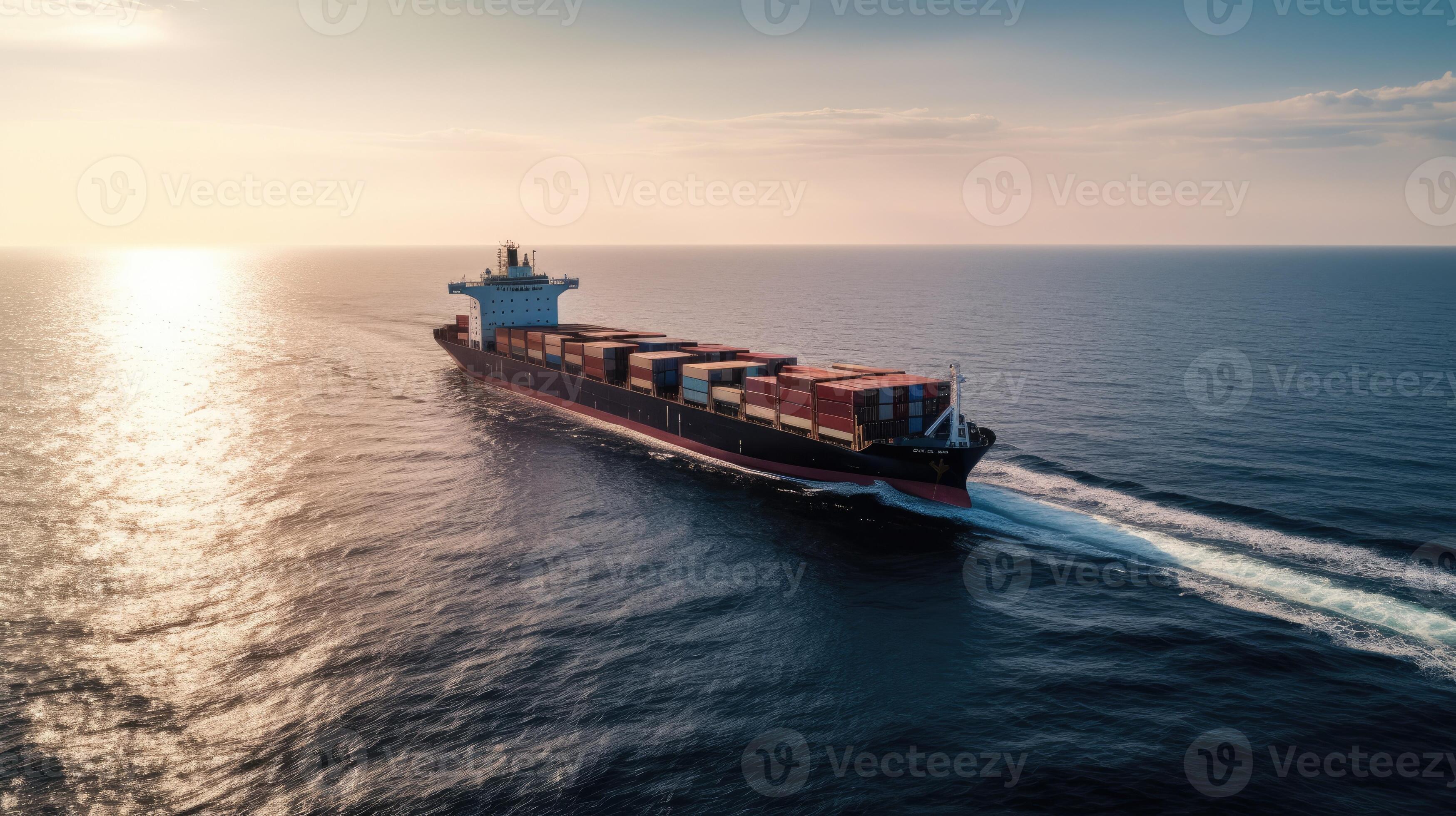 Aerial top view of cargo container business ship, global express in the ocean, logistic freight ...
