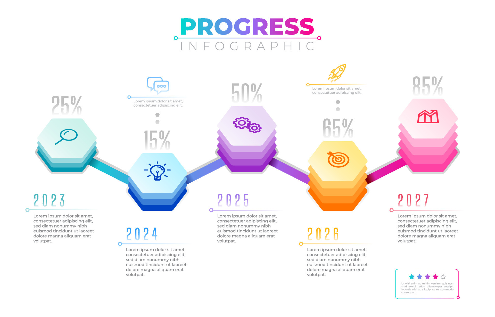 Progress Infographic Template with Colorful Hexagon Elements 23147120 ...