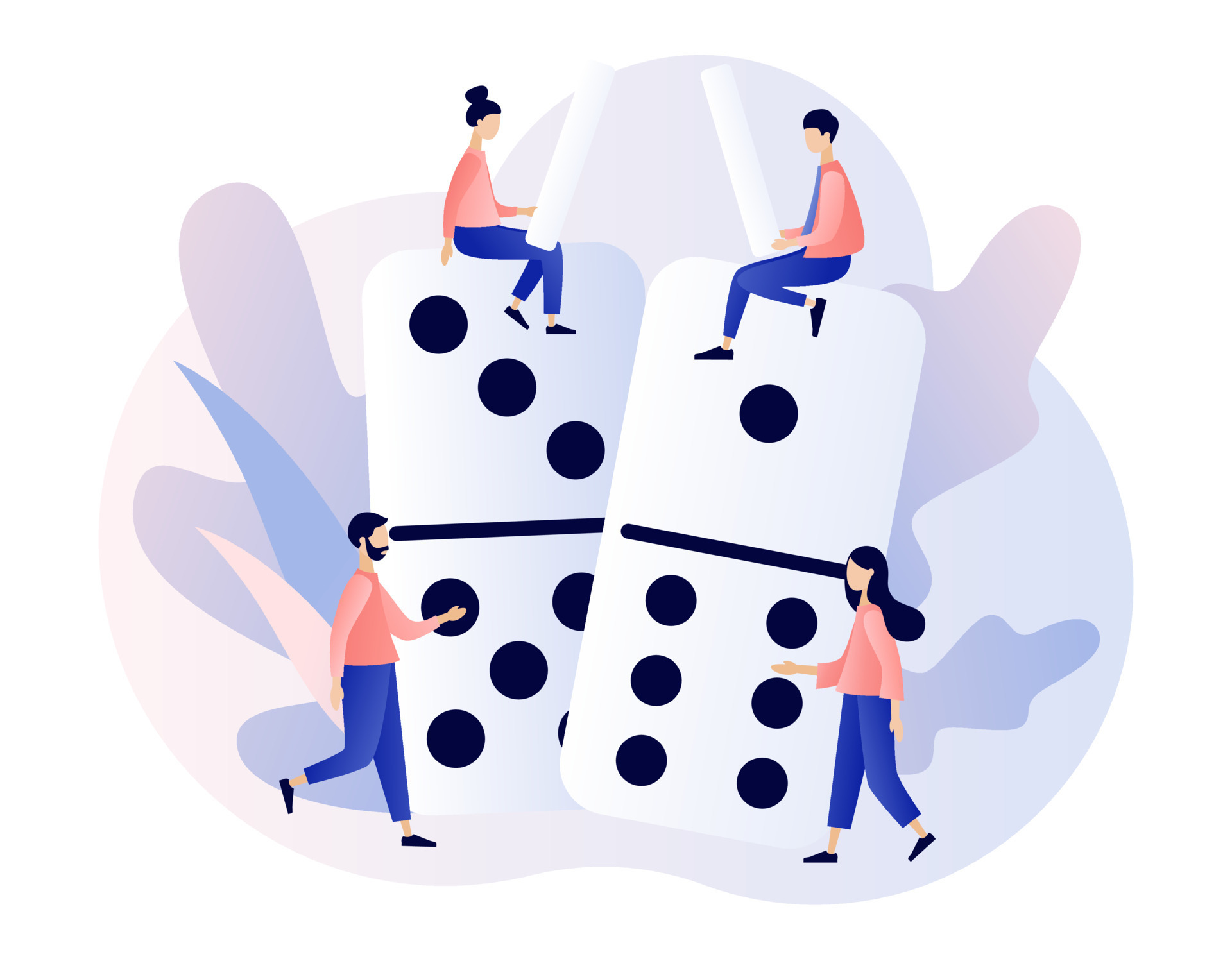 dominó tablero juegos. minúsculo personas jugando y victorioso dominó. ocio hora actividad, todo ...