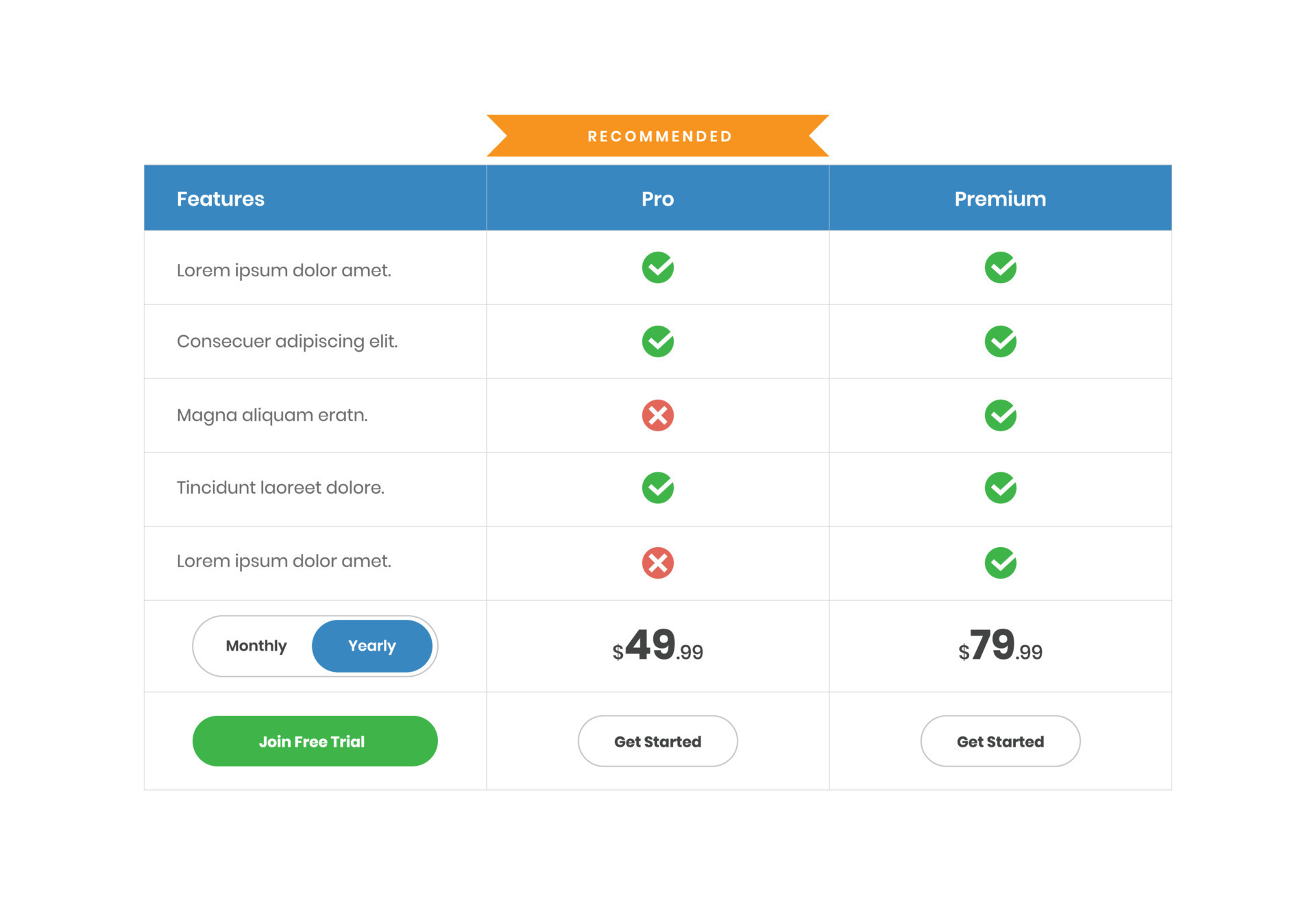 Business subscription plan comparison pricing table ui design 23156849 ...