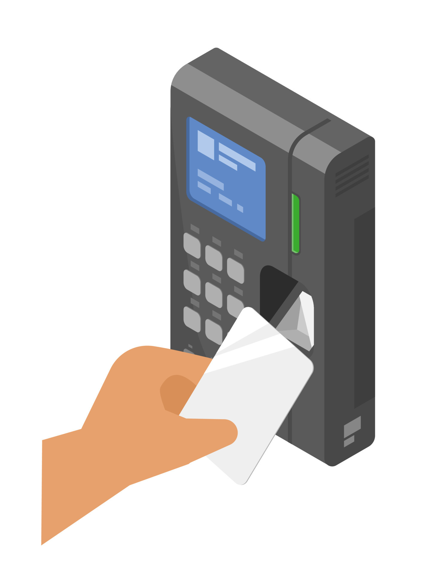 Clocking Machine Time Recorder Employee Working Punch Clock Card Reader With Hand Isometric