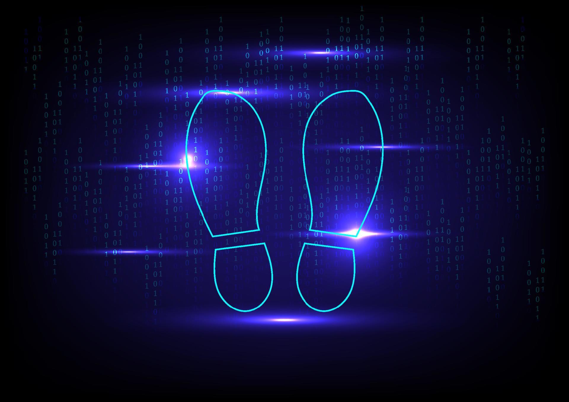 Digital footprint concept. The footprint with binary number background. Computer identity ...