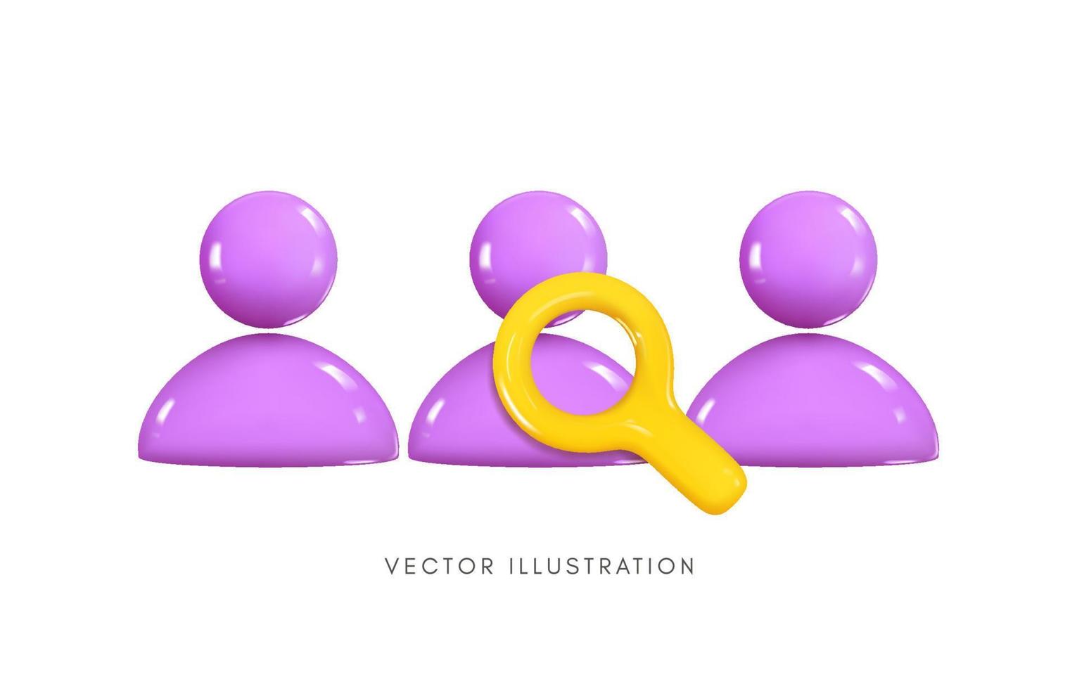 3D magnifying glass and human icon, searching talent employee ... 3D magnifying glass and human icon, searching talent employee ...