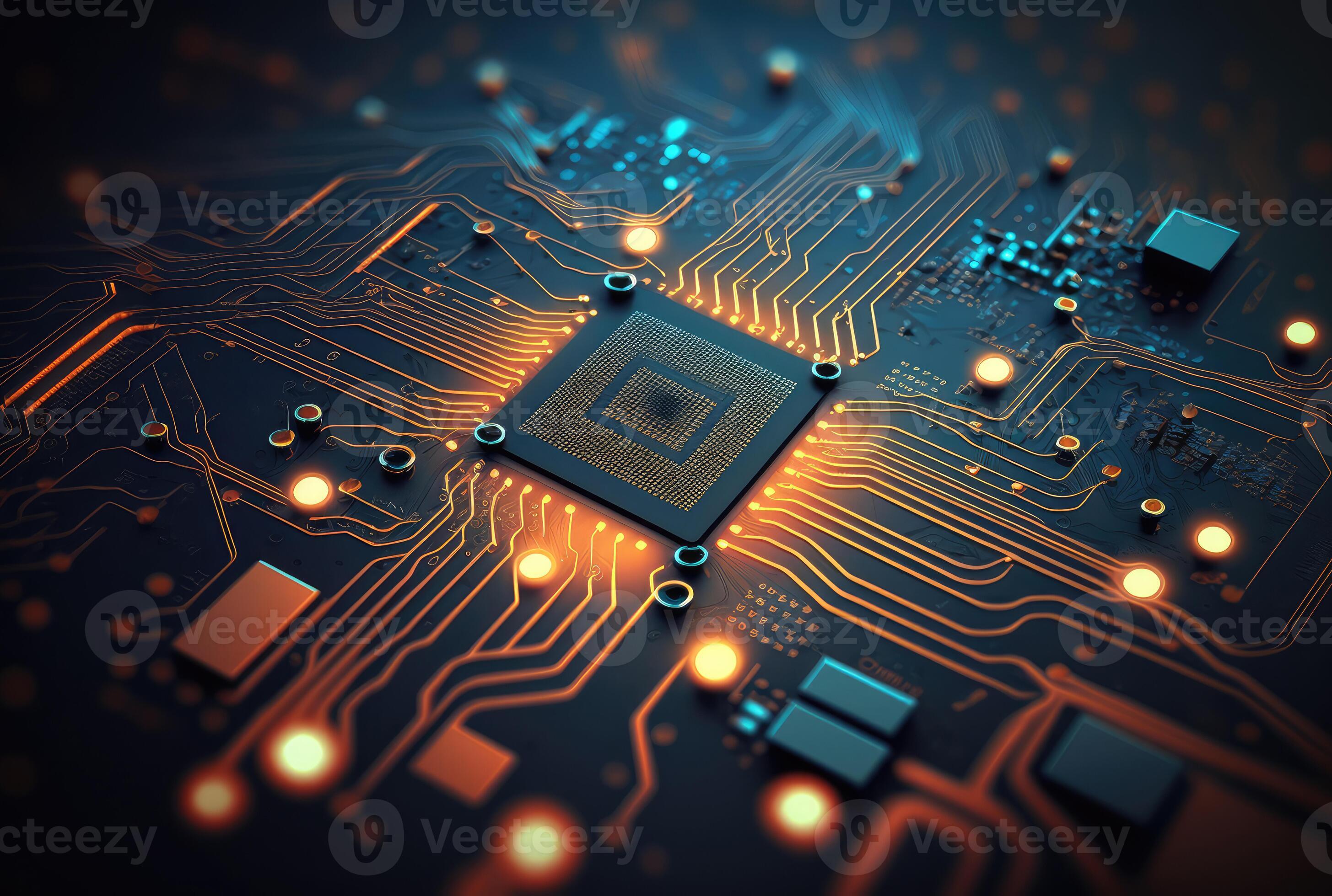 Glowing neon circuit board CPU chip tech background. 23164836 Stock Photo at Vecteezy