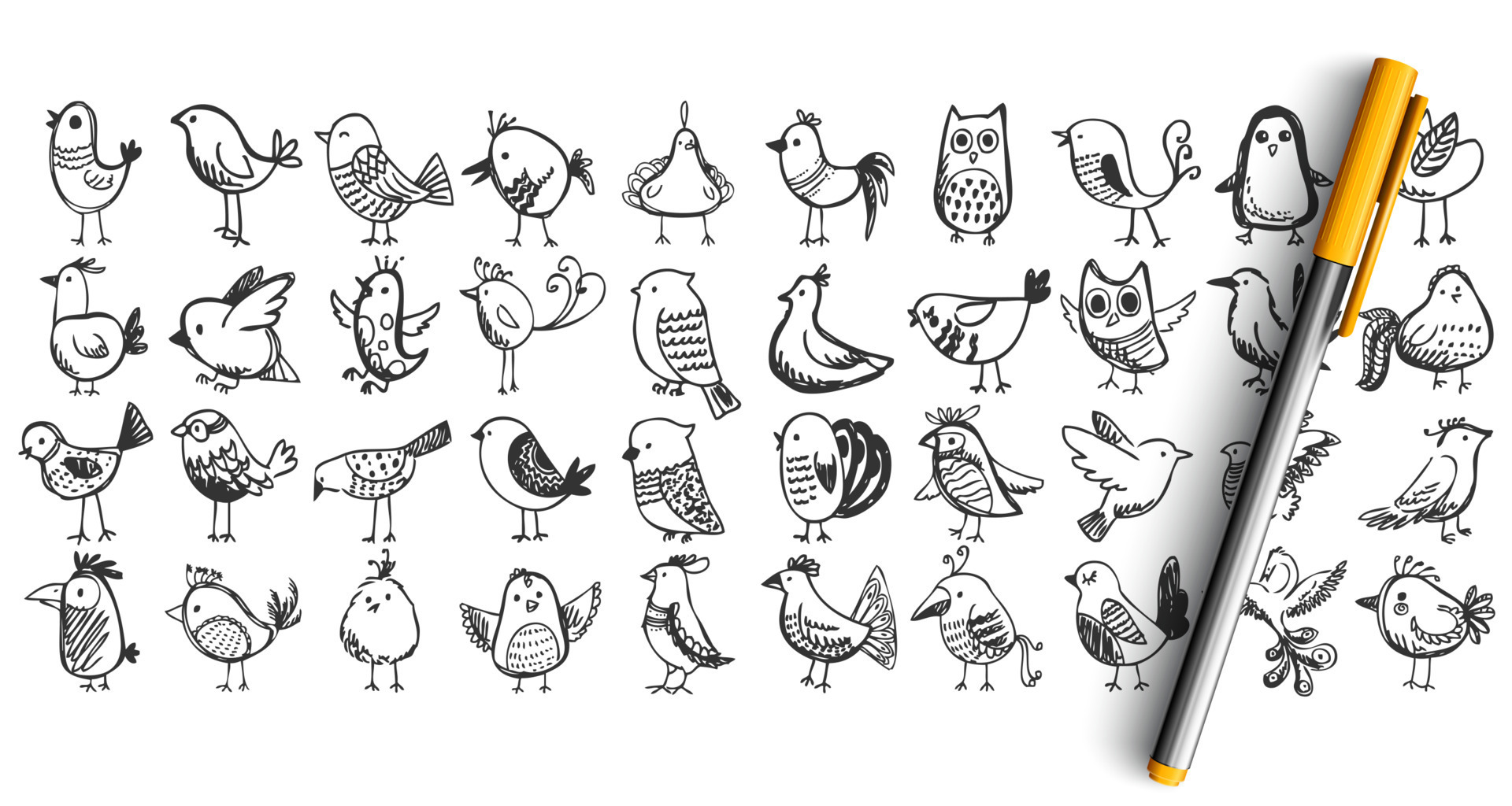 Birds doodle set 23166313 Vector Art at Vecteezy