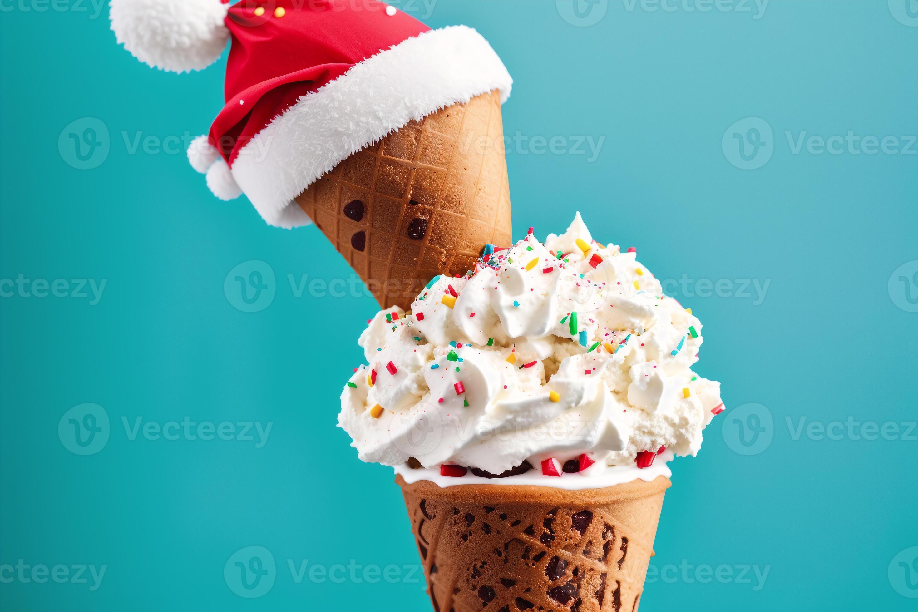 Delicious Ice Cream Cone With Chocolate And Whipped Cream On A Wooden Table Sweet Food