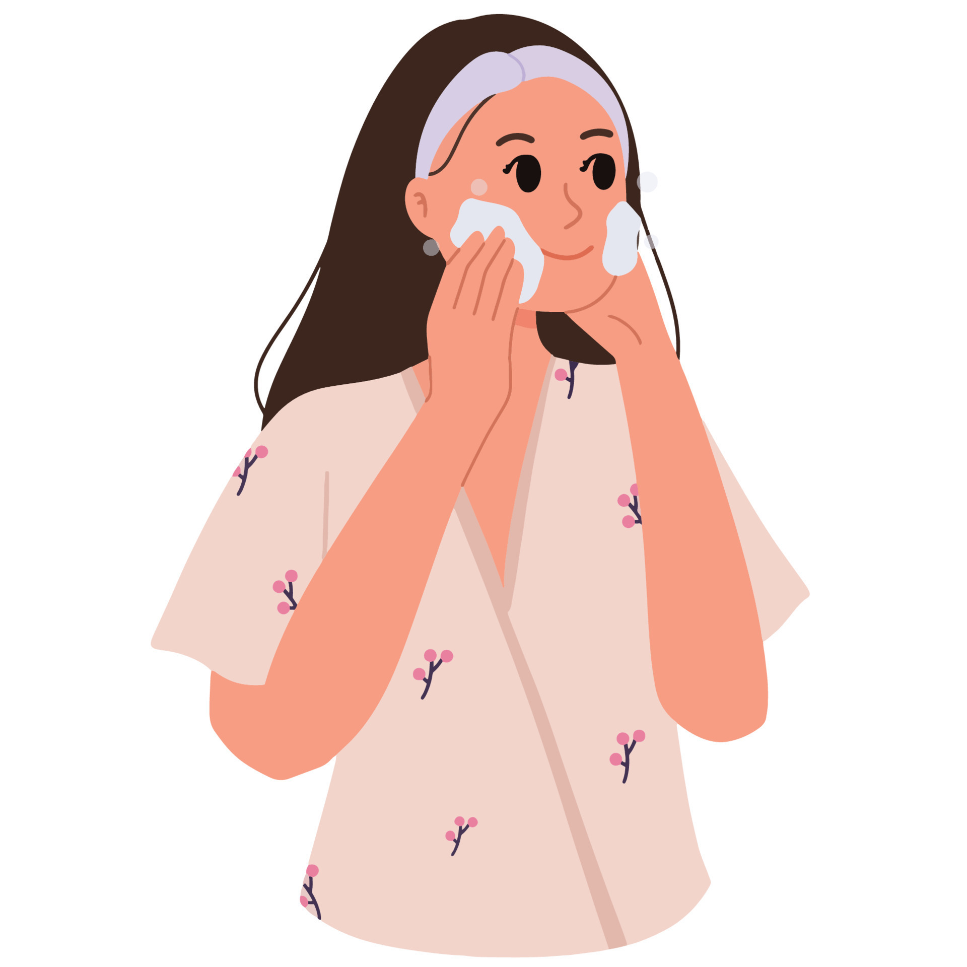 Woman Washing Her Face With Facial Wash And Foam As Skincare Routine